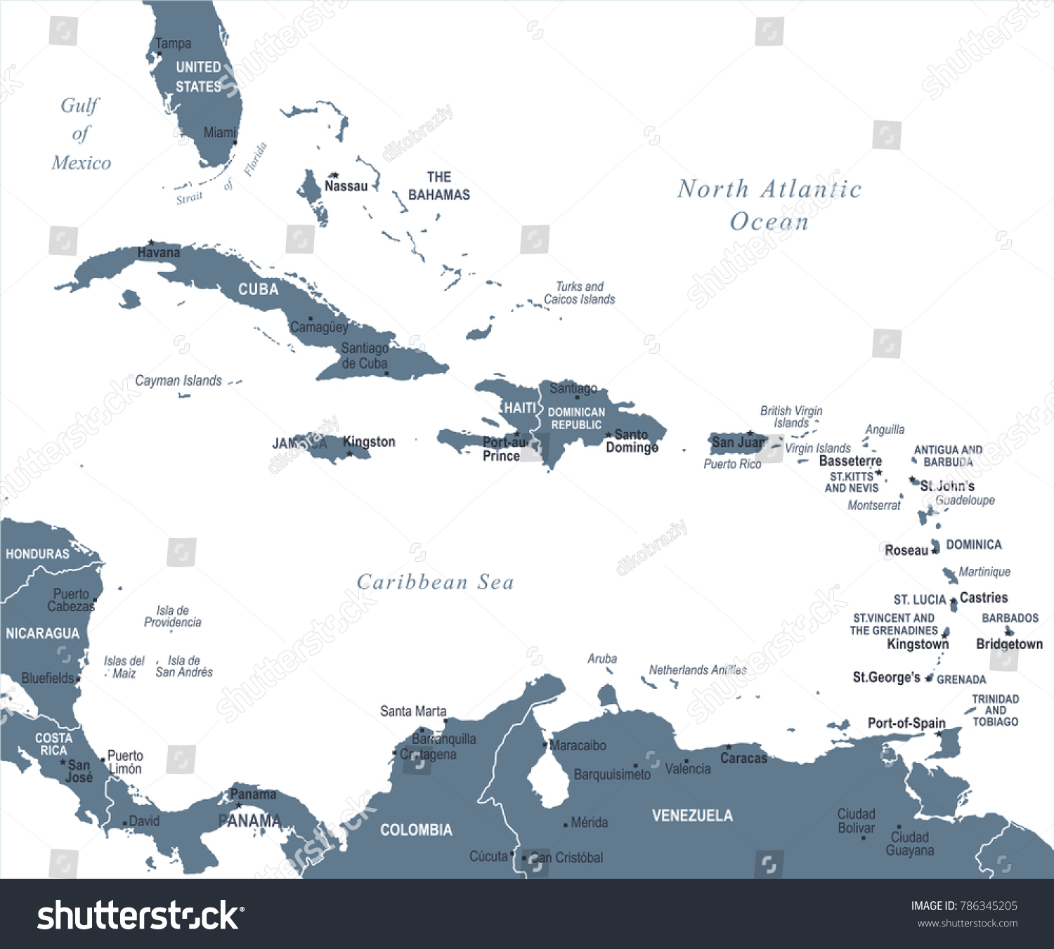 Caribbean Map Detailed Vector Illustration 库存矢量图（免版税）786345205 ...