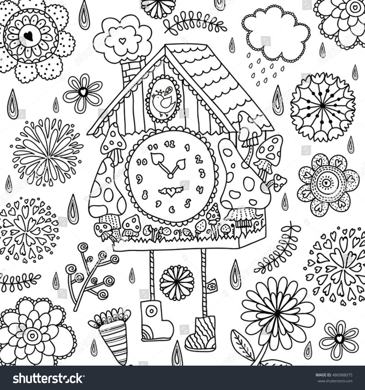 Cuckoo Clock Cute Coloring Vector: เวกเตอร์สต็อก (ปลอดค่าลิขสิทธิ์ ...
