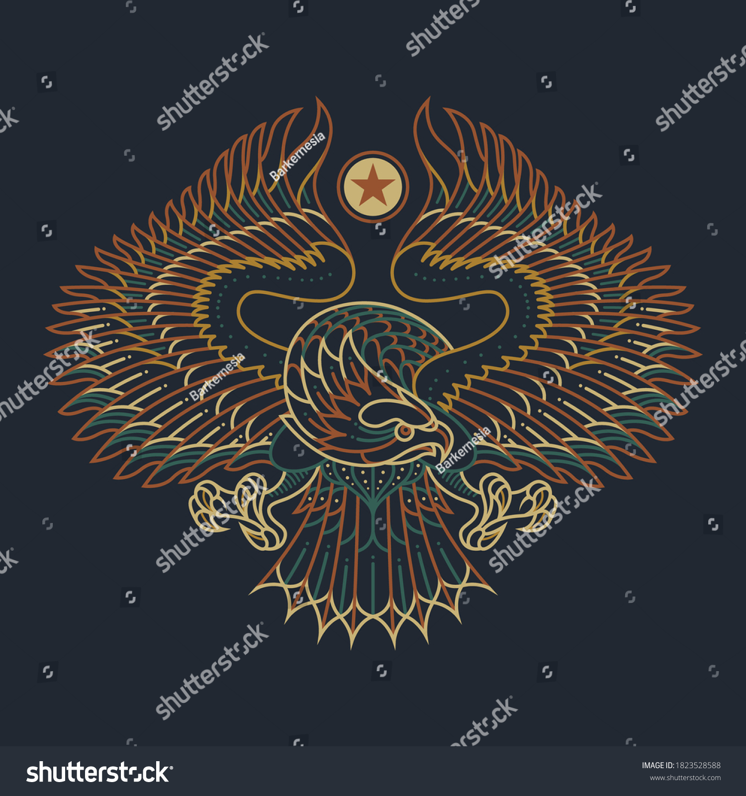 Eagle Flaps Wings Line Art Vector Stock Vector (Royalty Free) 1823528588