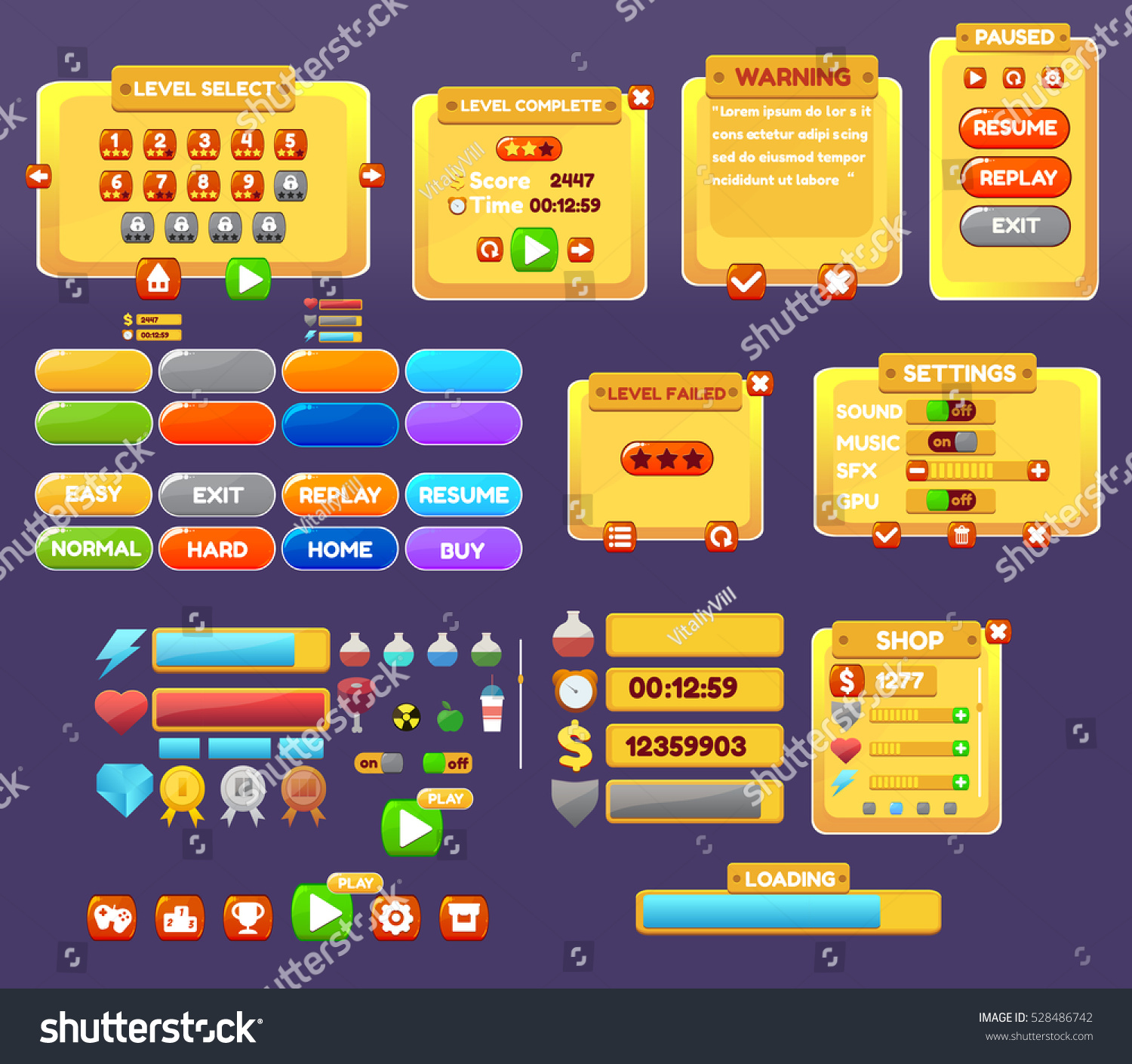 游戏界面的元素。游戏菜单,关卡界面,面板,ui,按钮 库存矢量图(免版税)528486742 Shutterstock
