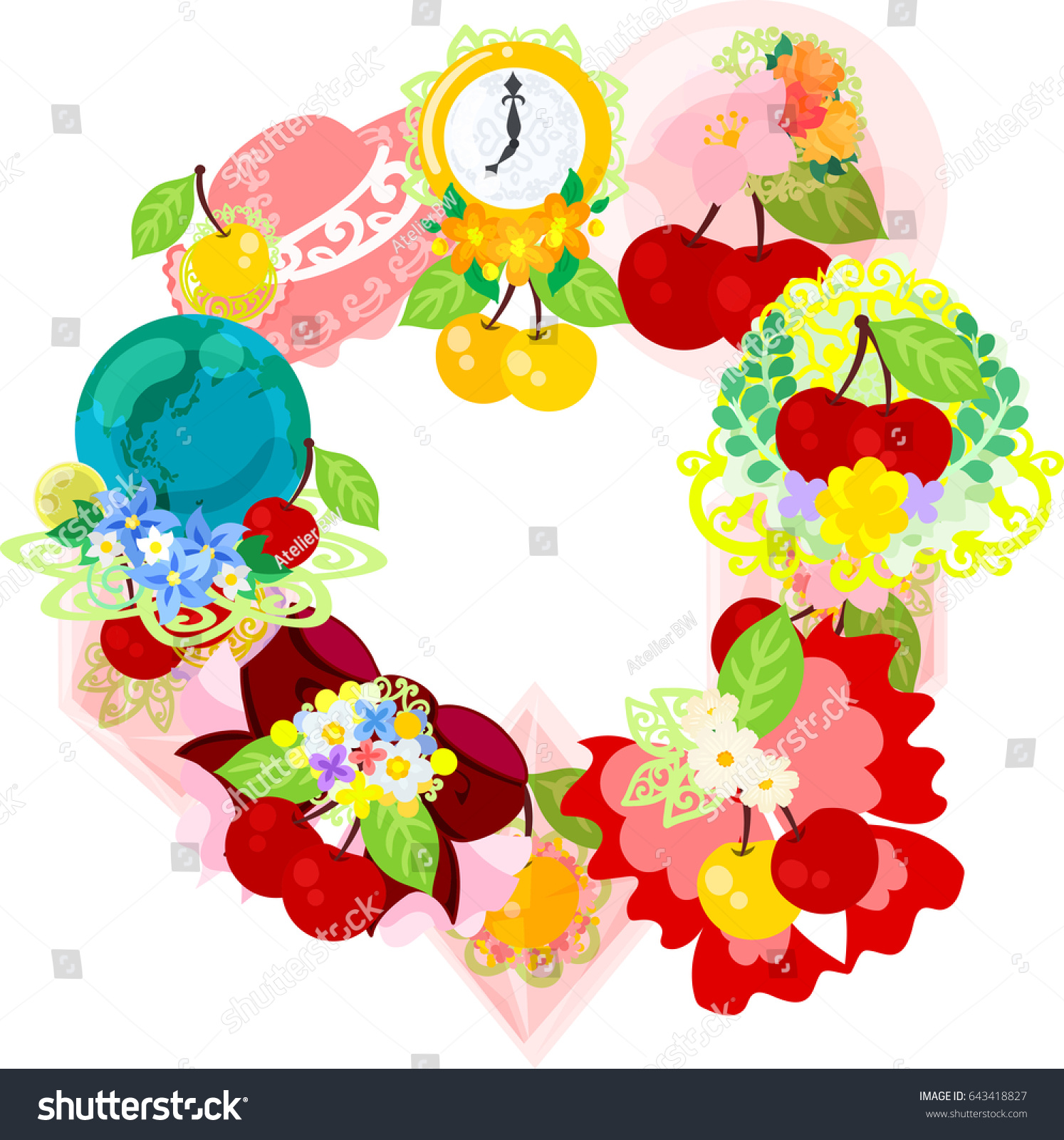 Frame That Made Various Cherry Objects: vector de stock (libre de ...