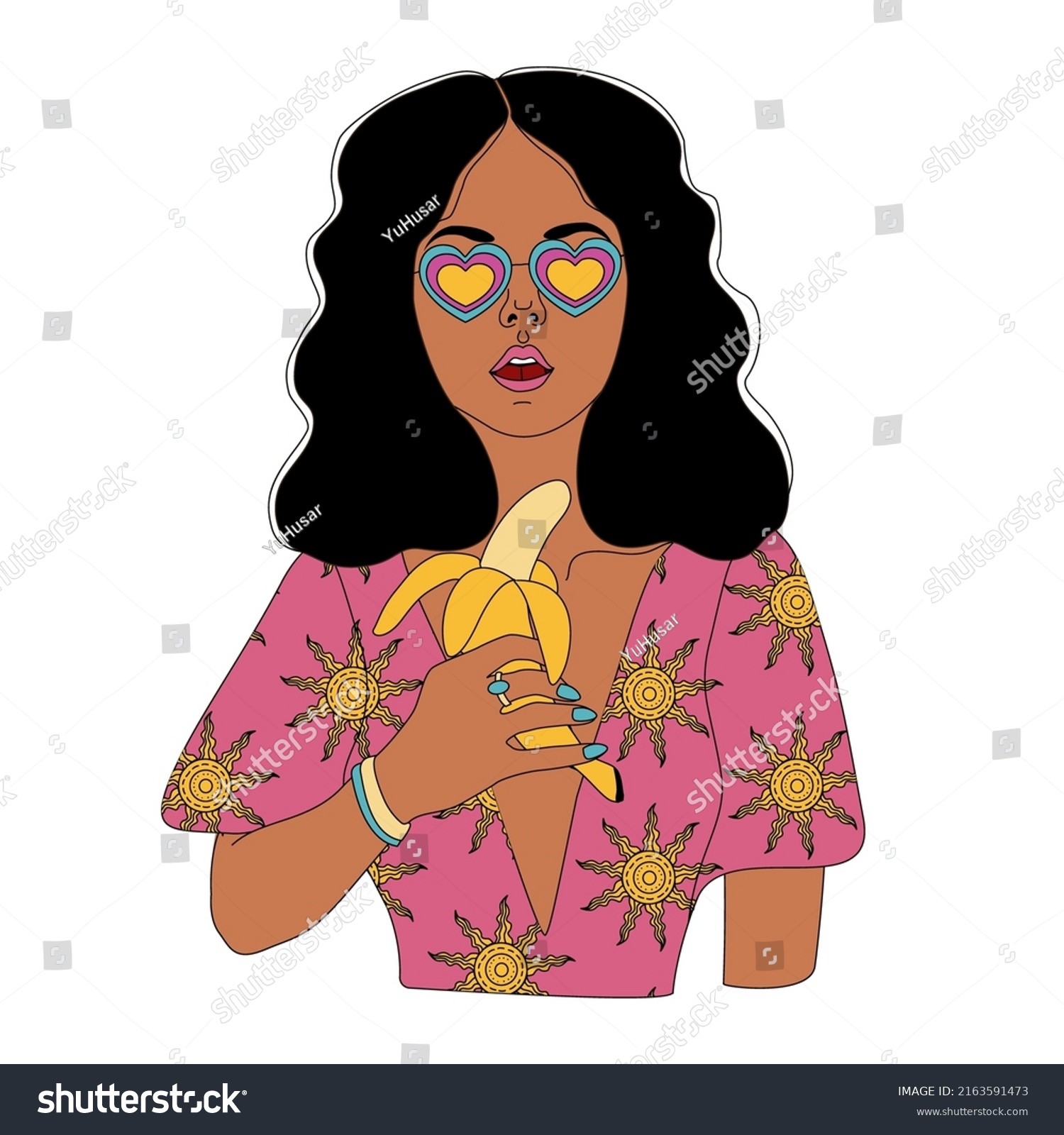 Girl Eating Banana Retro Style Beachwear Stock Vector Royalty Free 2163591473 Shutterstock