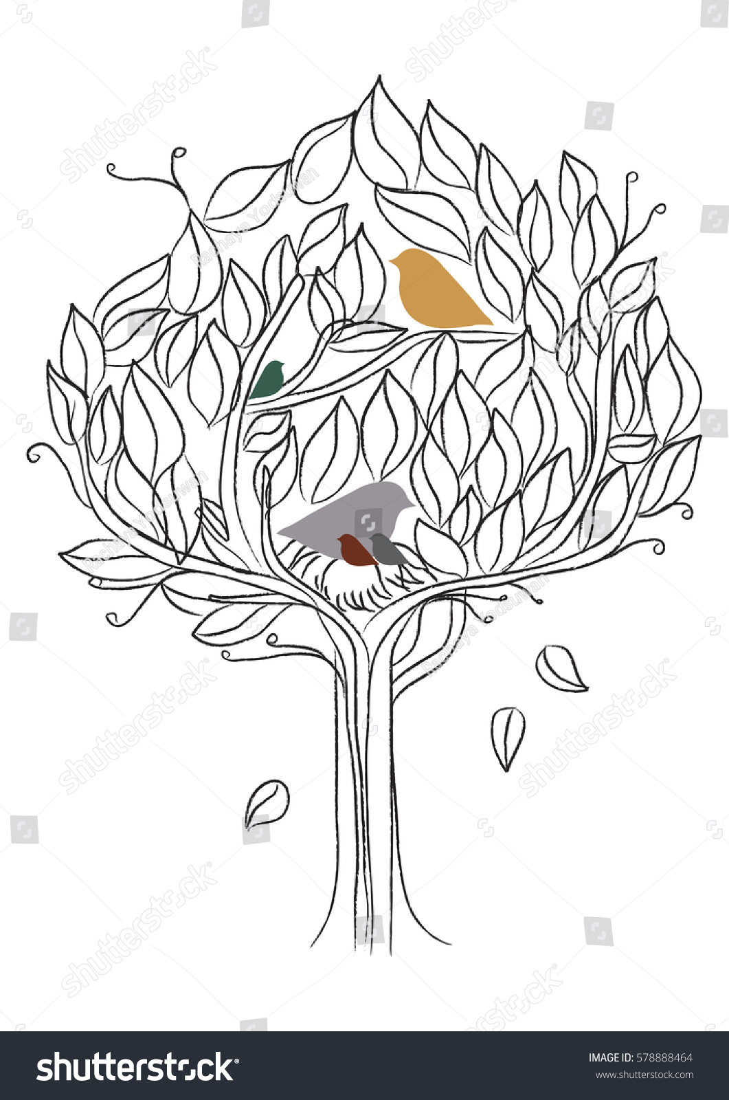 Handdrawn Tree Spring Illustration Vector Stock Vector 578888464 ...