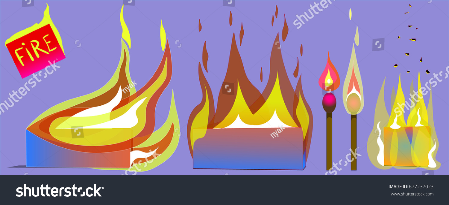 Image Burning Objects Different Flames One Stock Vector (Royalty Free ...