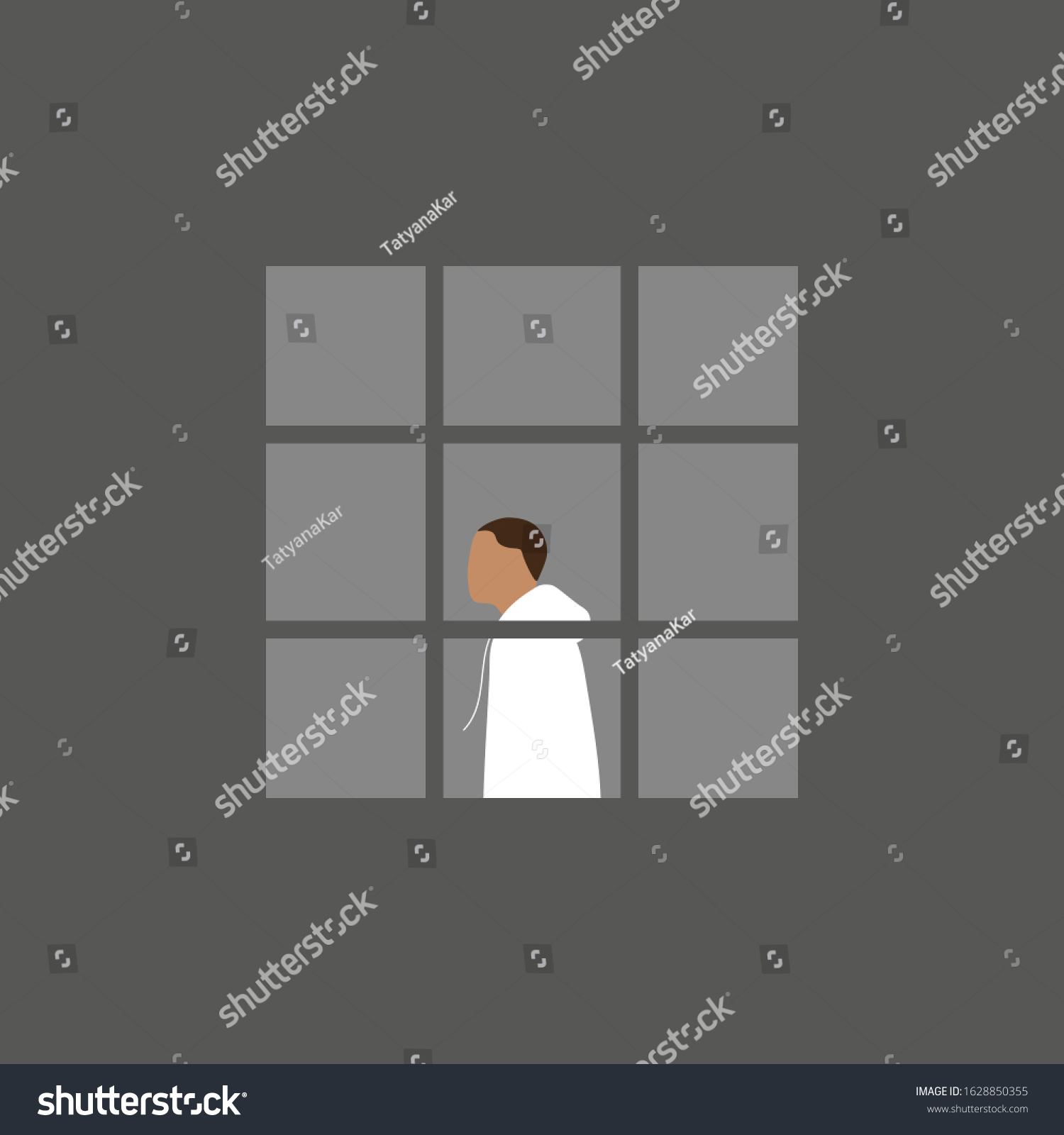Man Window Behind Bars: vector de stock (libre de regalías) 1628850355 ...