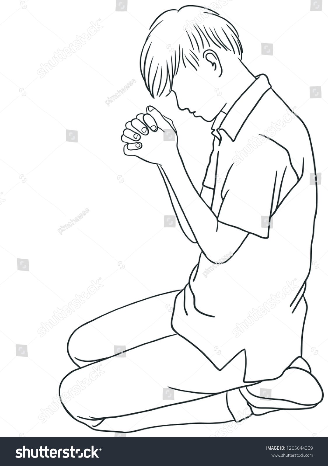 Man Kneel Down Pray Vector De Stock Libre De Regalías 1265644309