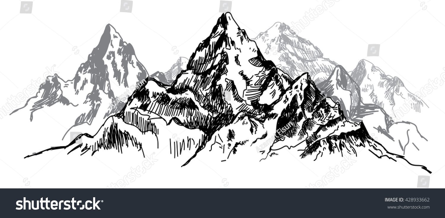 Mountains Vector Drawing By Hand Stock Vector (Royalty Free) 428933662