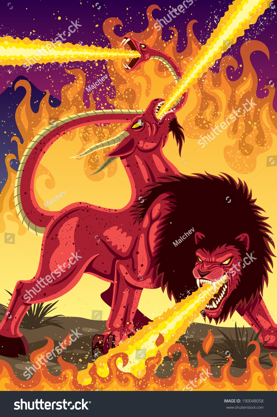 Mythical Monster Chimera Devastating Everything Her Stock Vector ...