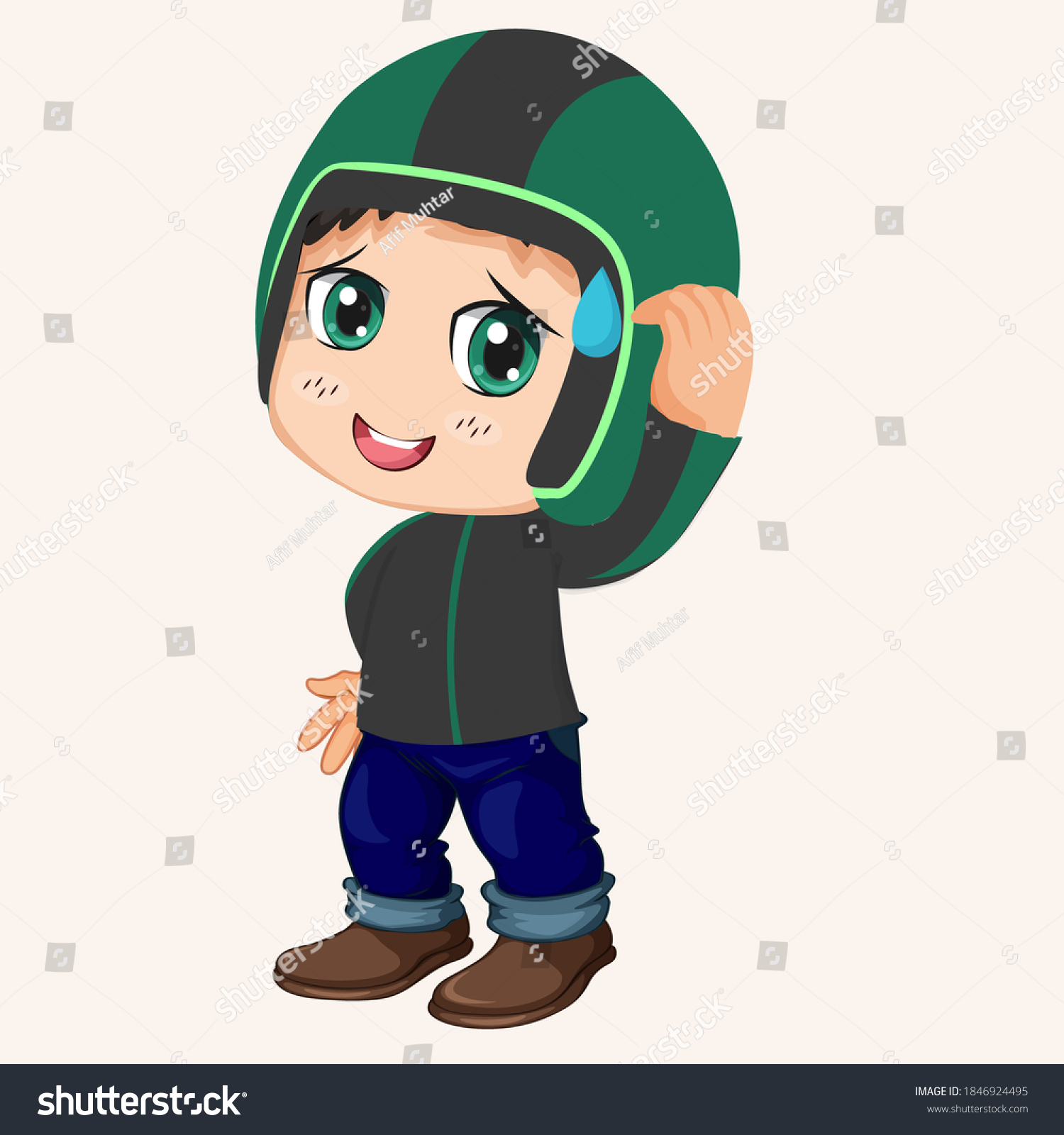Ojek Drivers Expression Shyly Stock Vector (Royalty Free) 1846924495