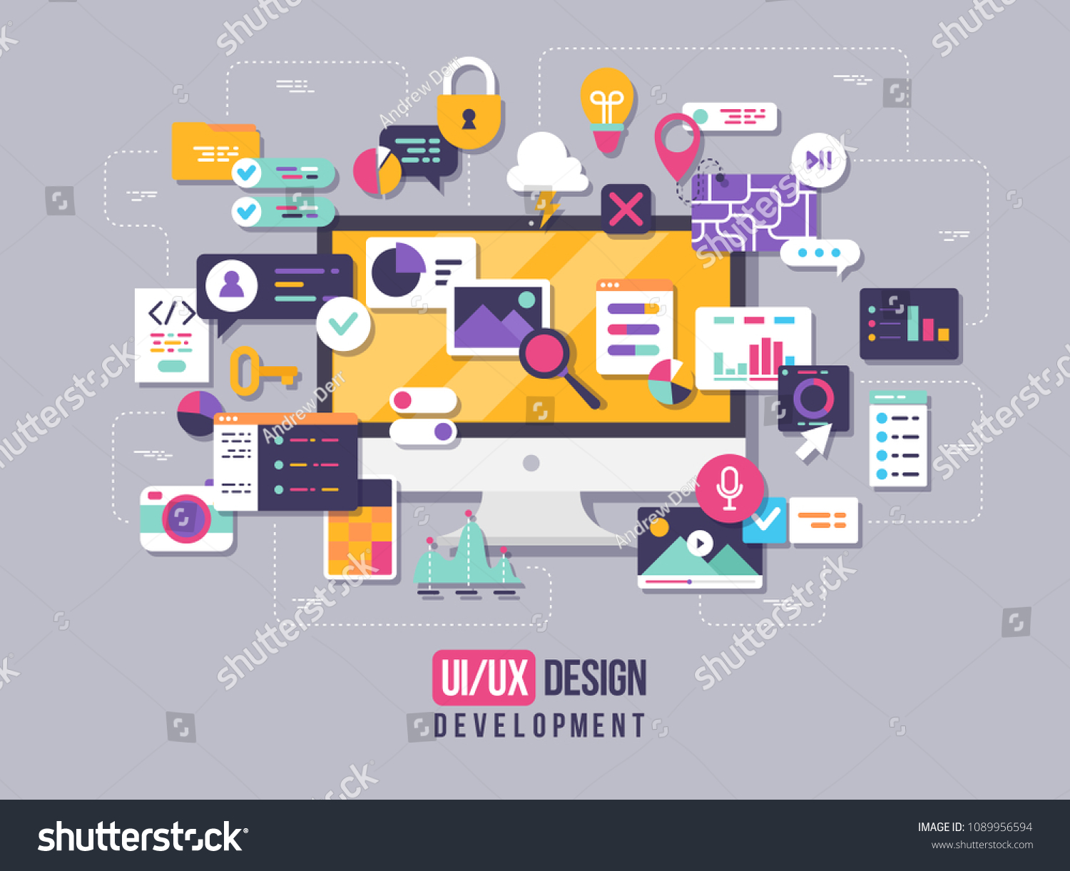 Vektor Stok Process Developing Interface Pc Flat Design (Tanpa Royalti ...