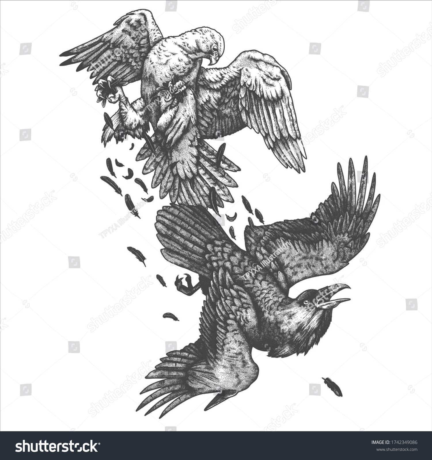 Raven Hawk Vector Dotwork Stock Vector (Royalty Free) 1742349086