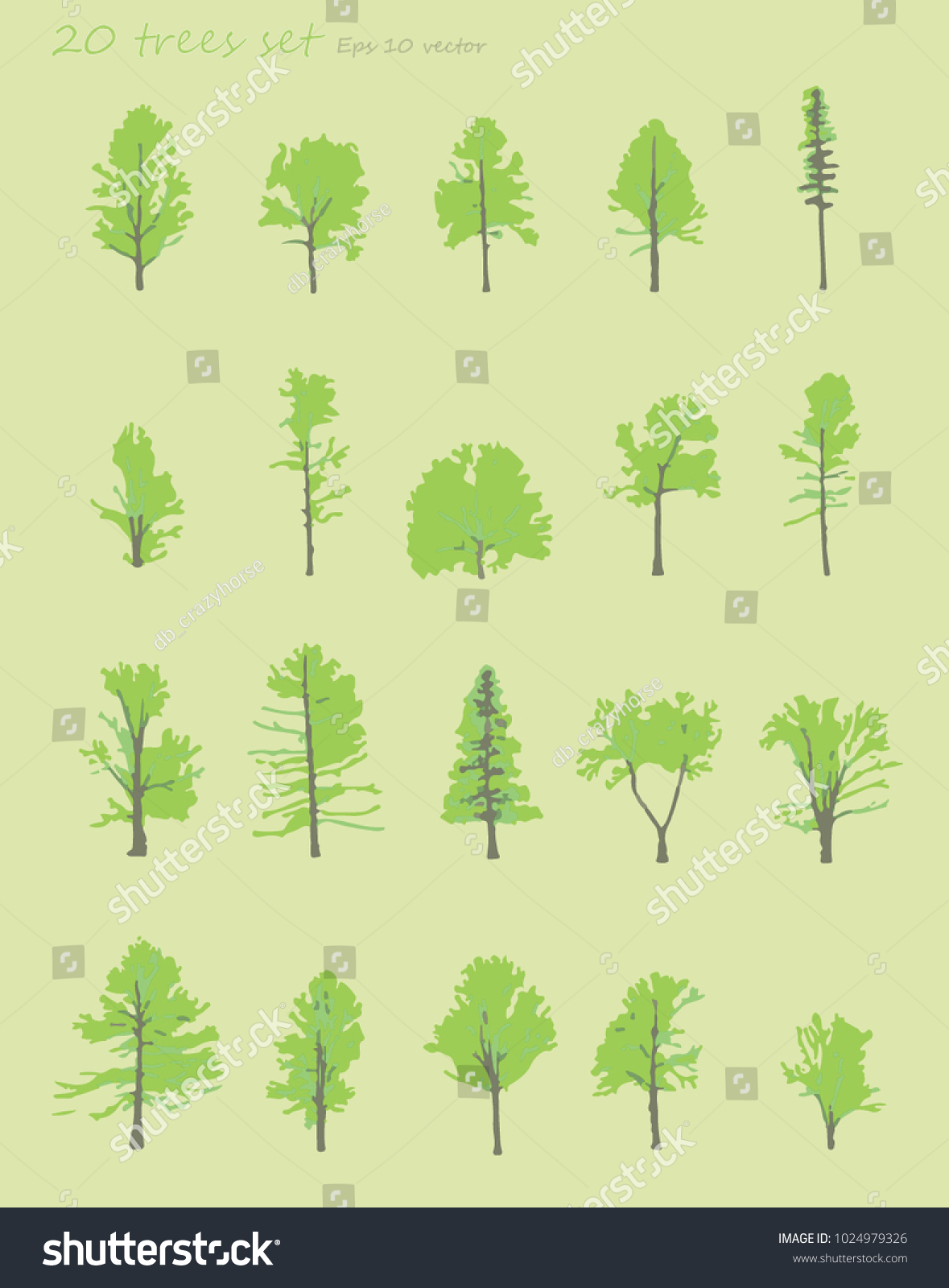 Set Green Trees Set Twenty Trees Stock Vector (Royalty Free) 1024979326 ...