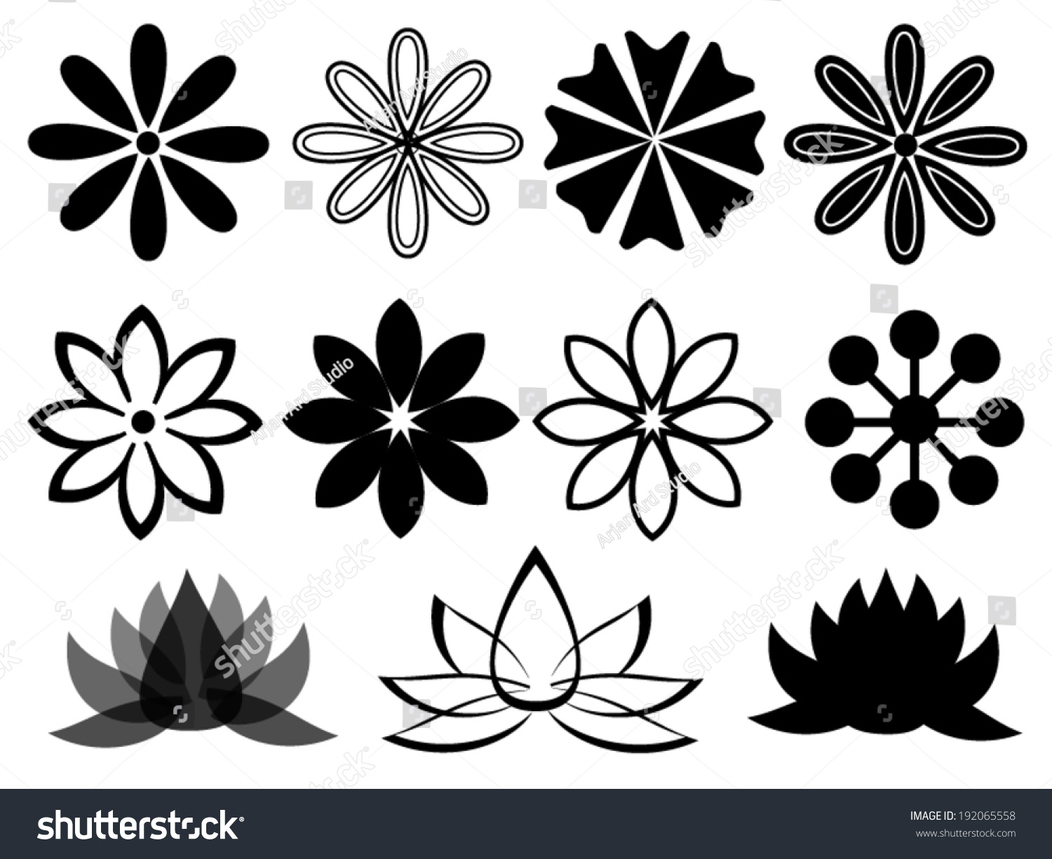 Silhouette Flowers Vector Set Stock Vector (Royalty Free) 192065558 ...
