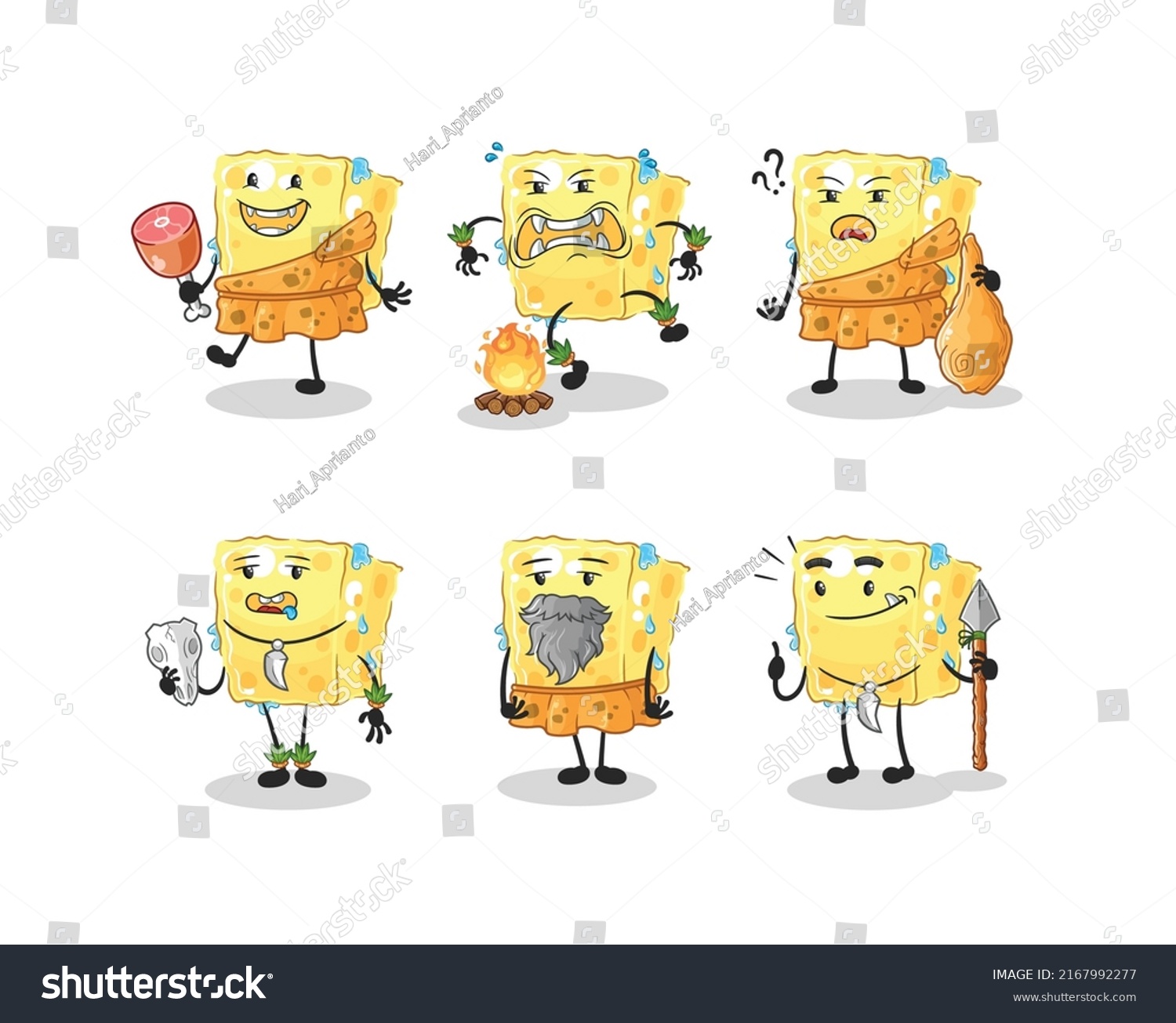 Sponge Primitive Man Group Character Mascot Stock Vector (Royalty Free ...