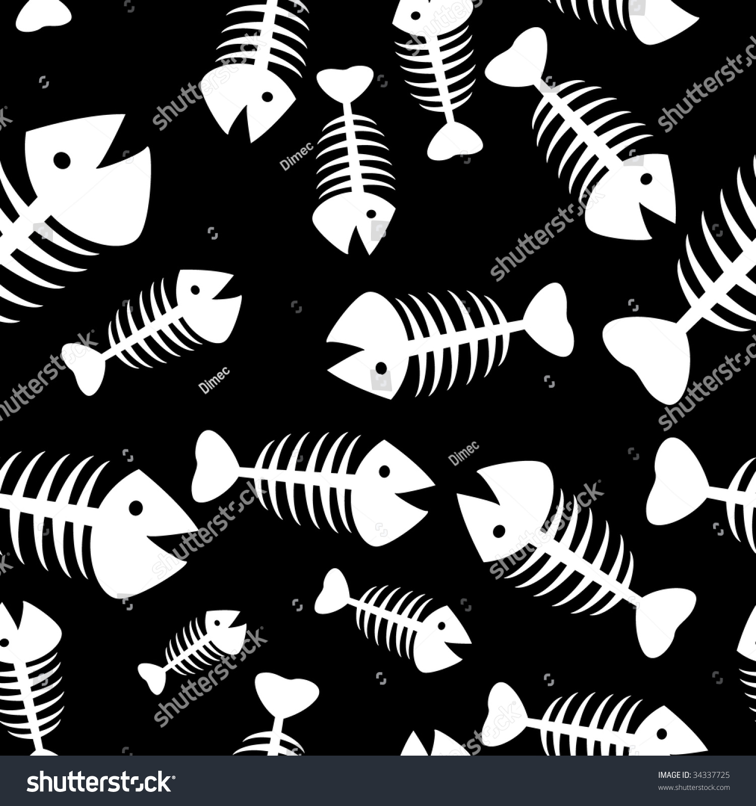 Vector Abstract Fish Skeleton Seamless Background Stock Vector (Royalty ...