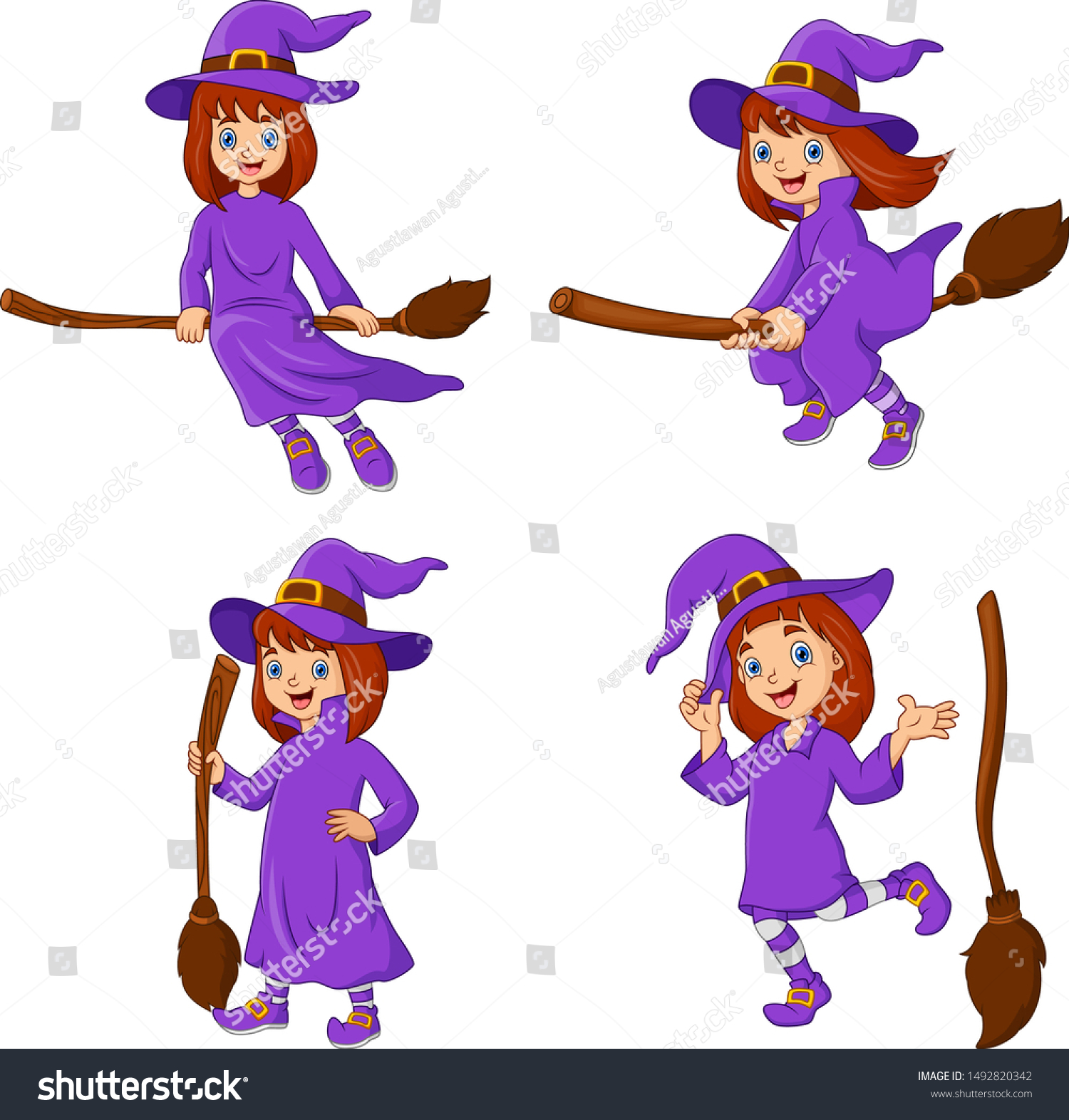 Witch Cartoon Collection Set Stock Vector (Royalty Free) 1492820342 ...