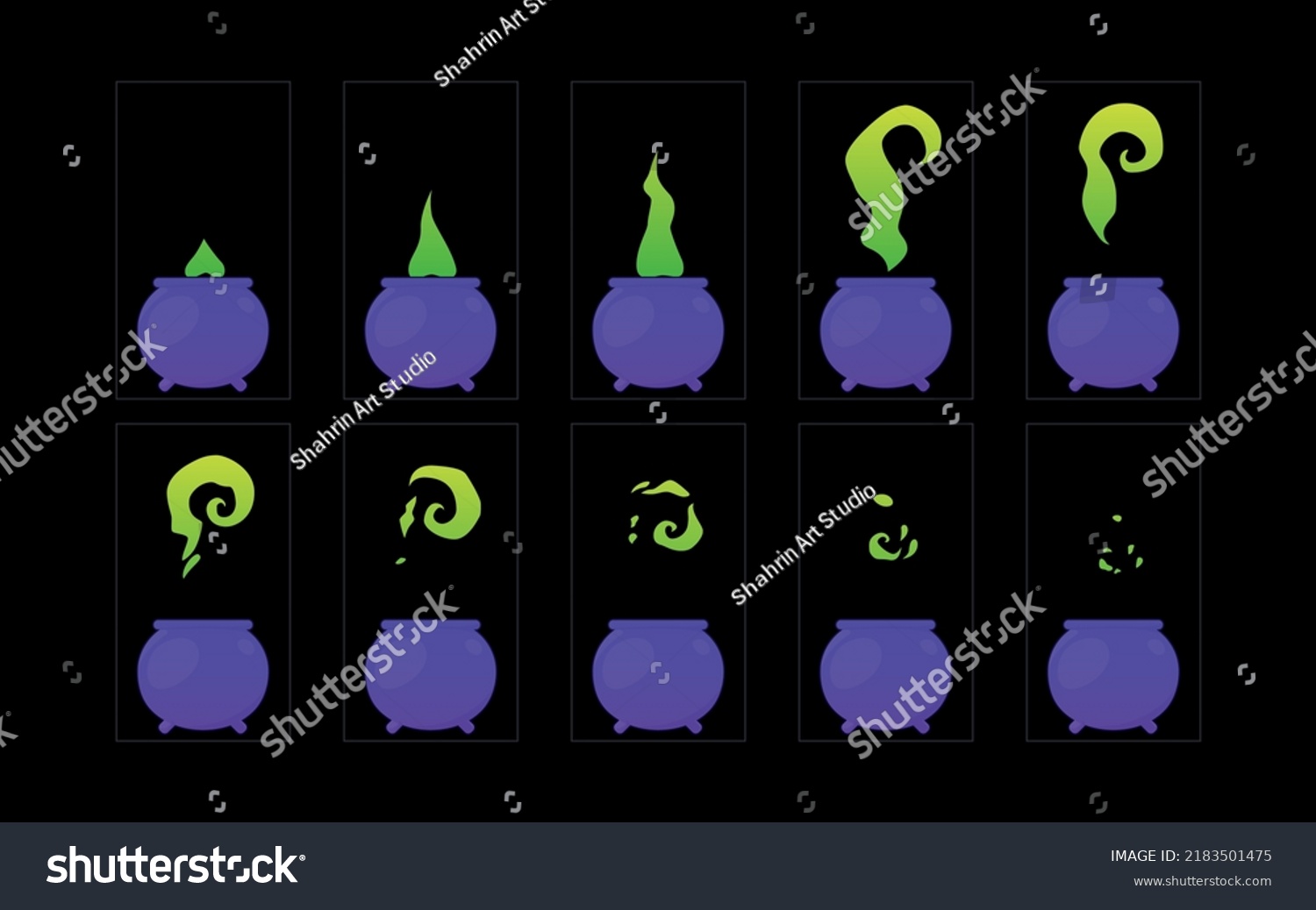 Witchs Cauldron Potion Smoke Explosion Sequence Stock Vector (Royalty ...