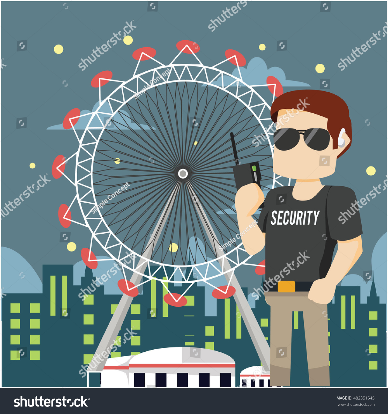 Theme Park Security Patrolling Colorful Stock Vector (Royalty Free ...