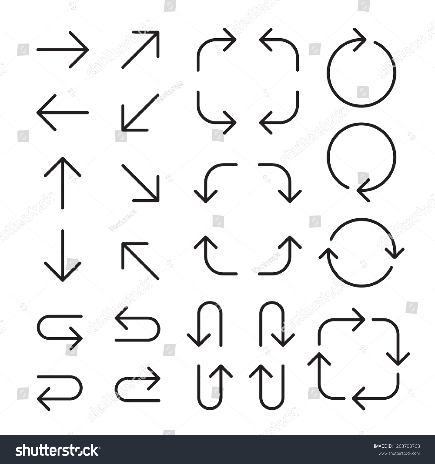 Thin Flat Arrows Set Bold Style Stock Vector (Royalty Free) 1263700768 ...