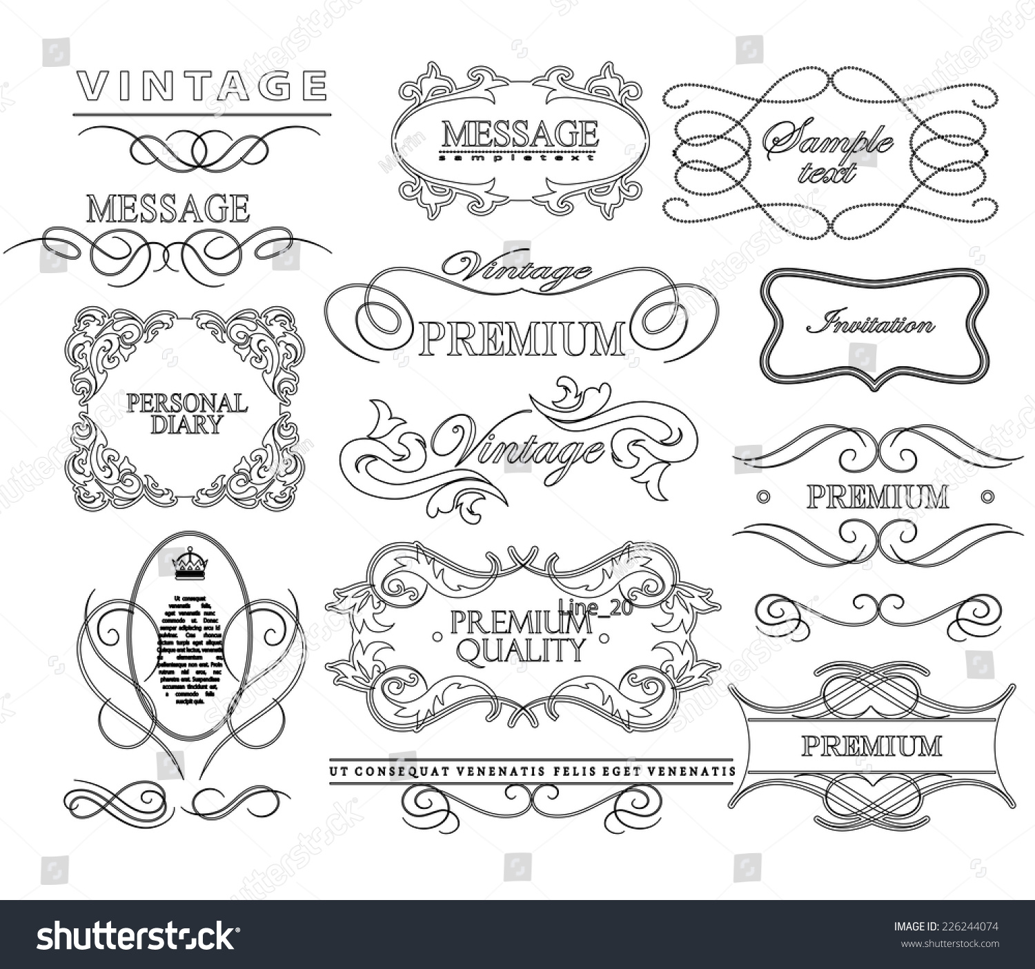 Thin Line Frames Scroll Elements Set Stock Vector (Royalty Free ...