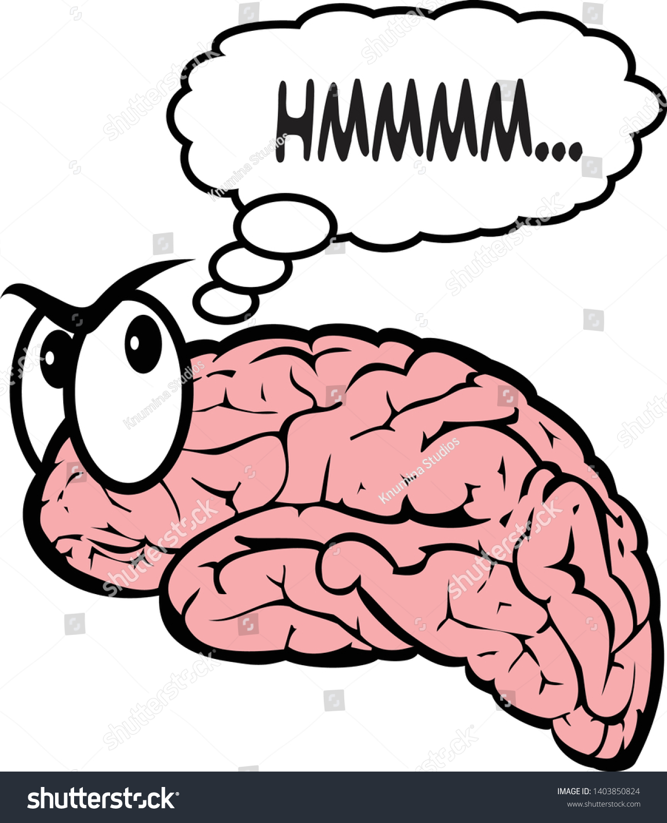 Thinking Brain Cartoon Character Thoughtful Expression Stock Vector ...
