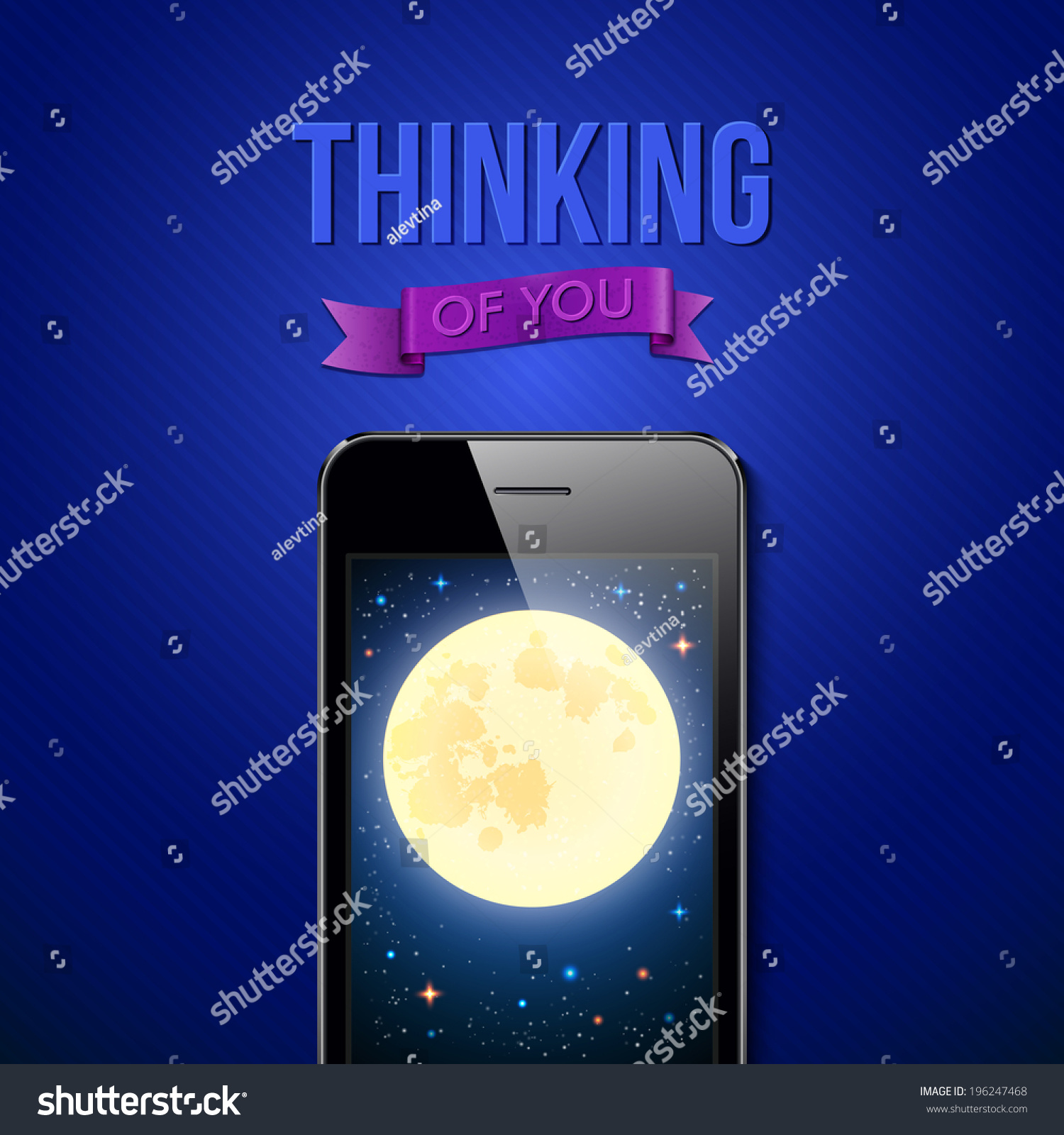 Thinking You Romantic Poster Night Scene Stock Vector Royalty Free