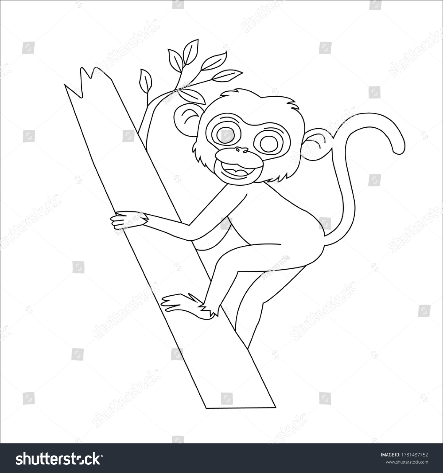 This Funny Monkey Coloring Page Stock Vector (Royalty Free) 1781487752 ...
