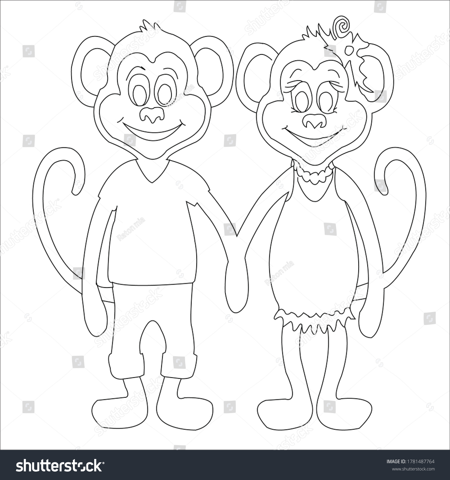 This Funny Monkey Coloring Page Stock Vector (Royalty Free) 1781487764 ...
