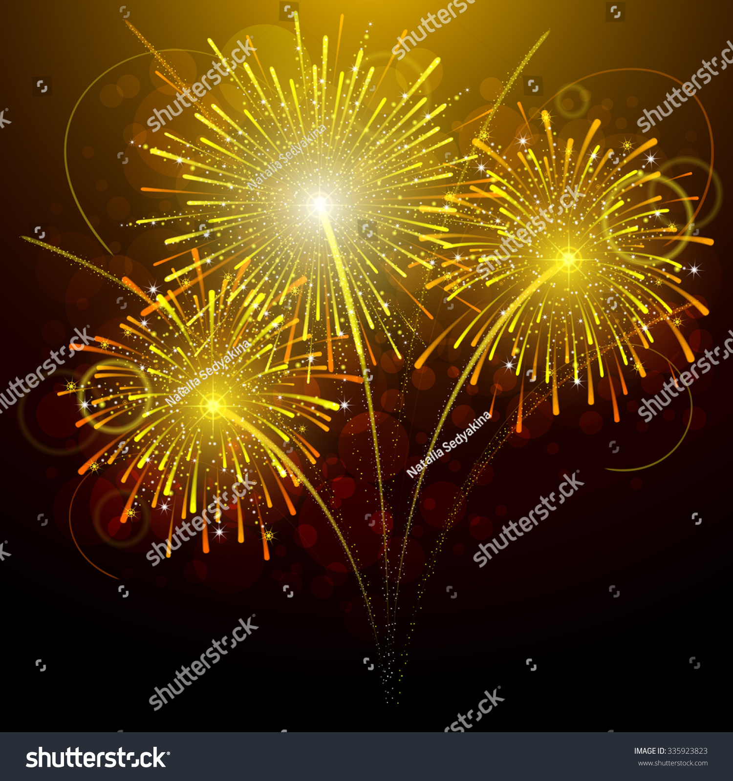 tres fantásticos fuegos artificiales de oro,: vector de stock (libre de ...