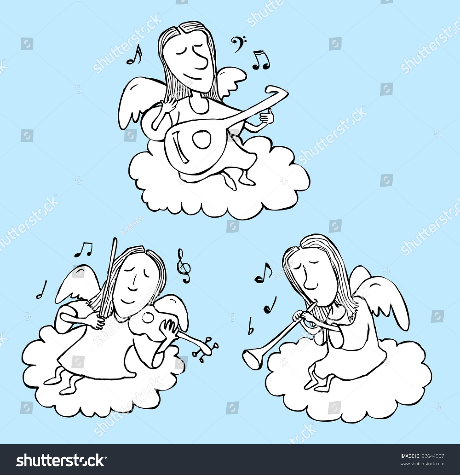 Three Angels Playing Musical Instruments Stock Vector (Royalty Free ...