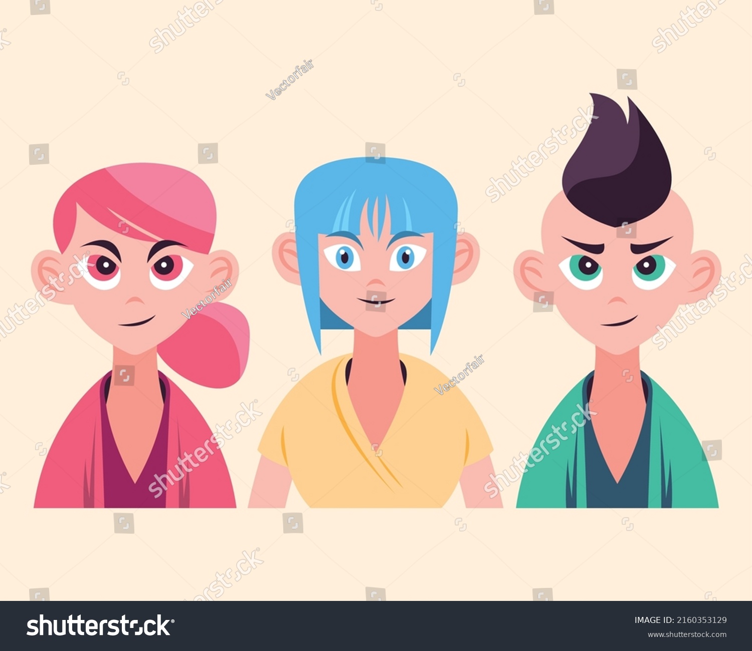 Three Anime Style Characters Group Stock Vector (Royalty Free ...