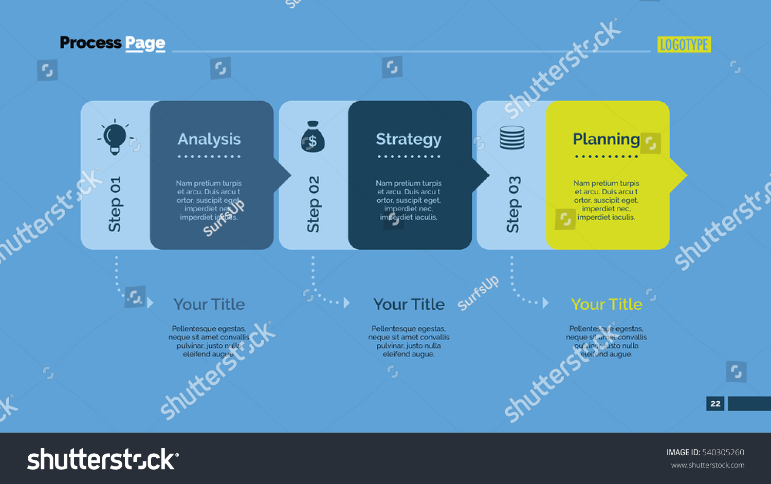 Three Blocks Diagram Slide Template Stock Vector (Royalty Free) 540305260