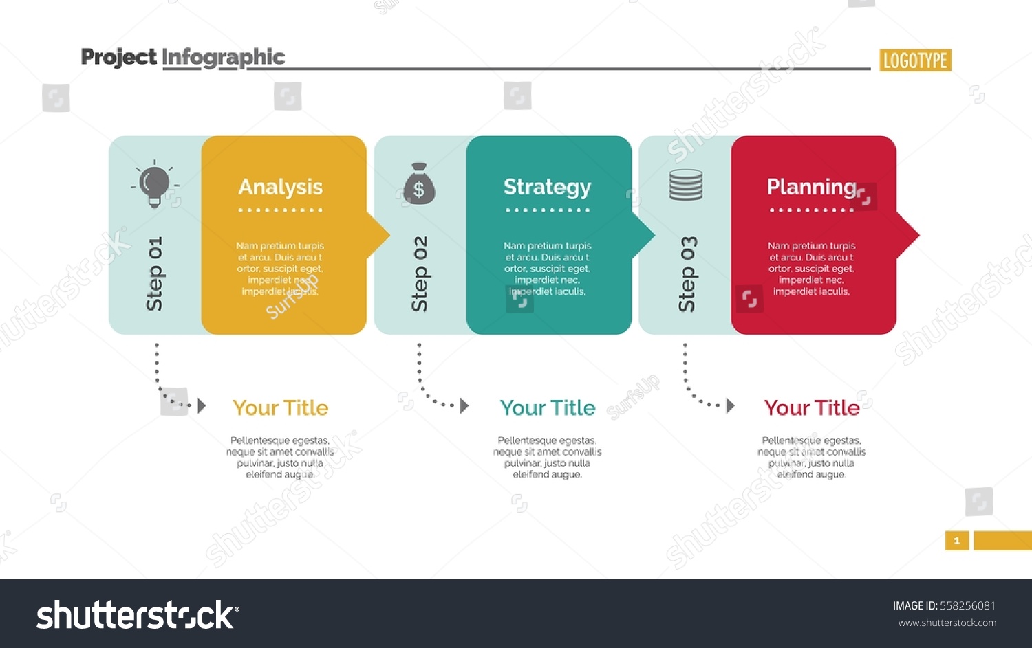 Three Blocks Diagram Slide Template: เวกเตอร์สต็อก (ปลอดค่าลิขสิทธิ์ ...