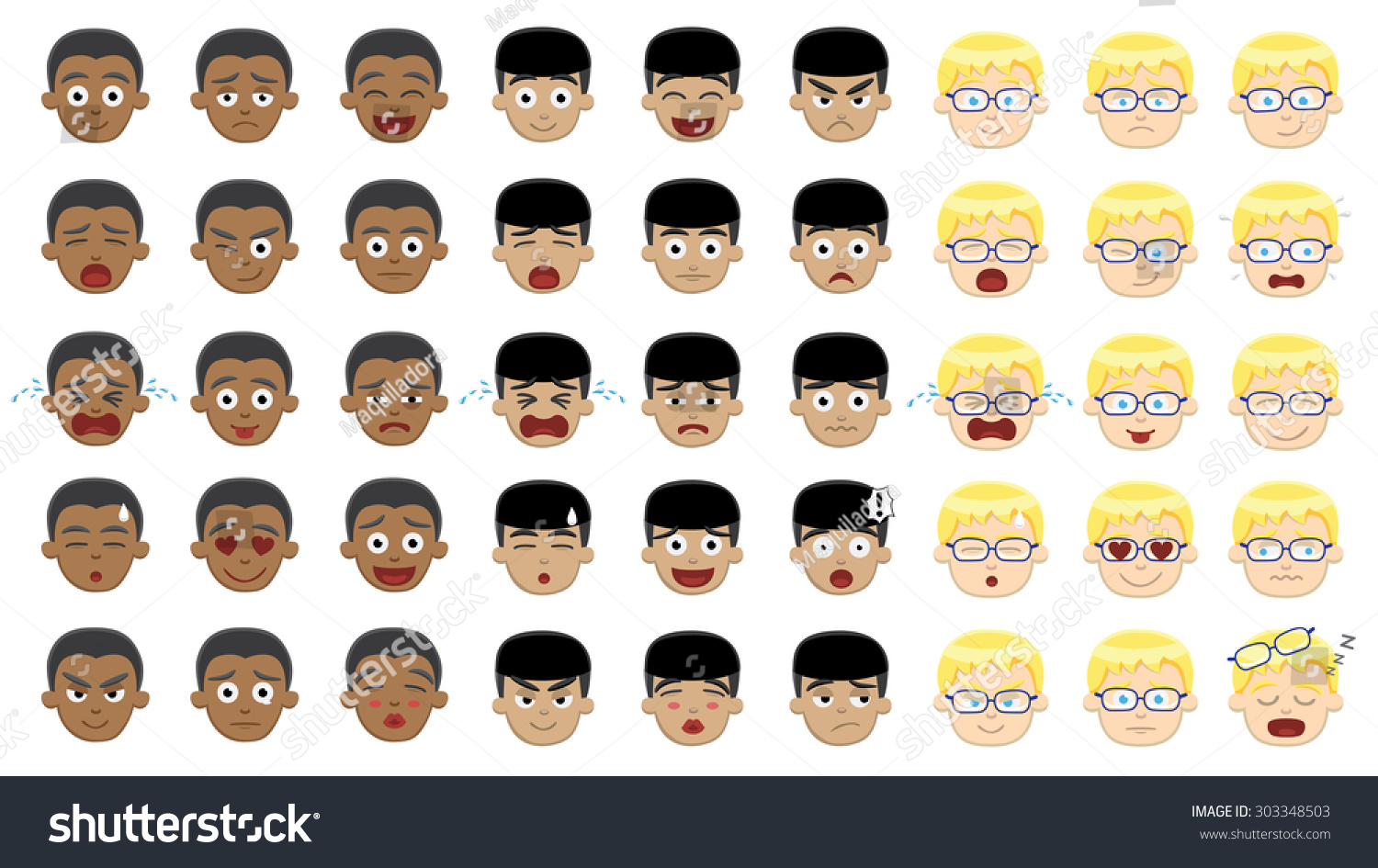 Three Boy Emoticons Cartoon Vector Illustration: vector de stock (libre ...