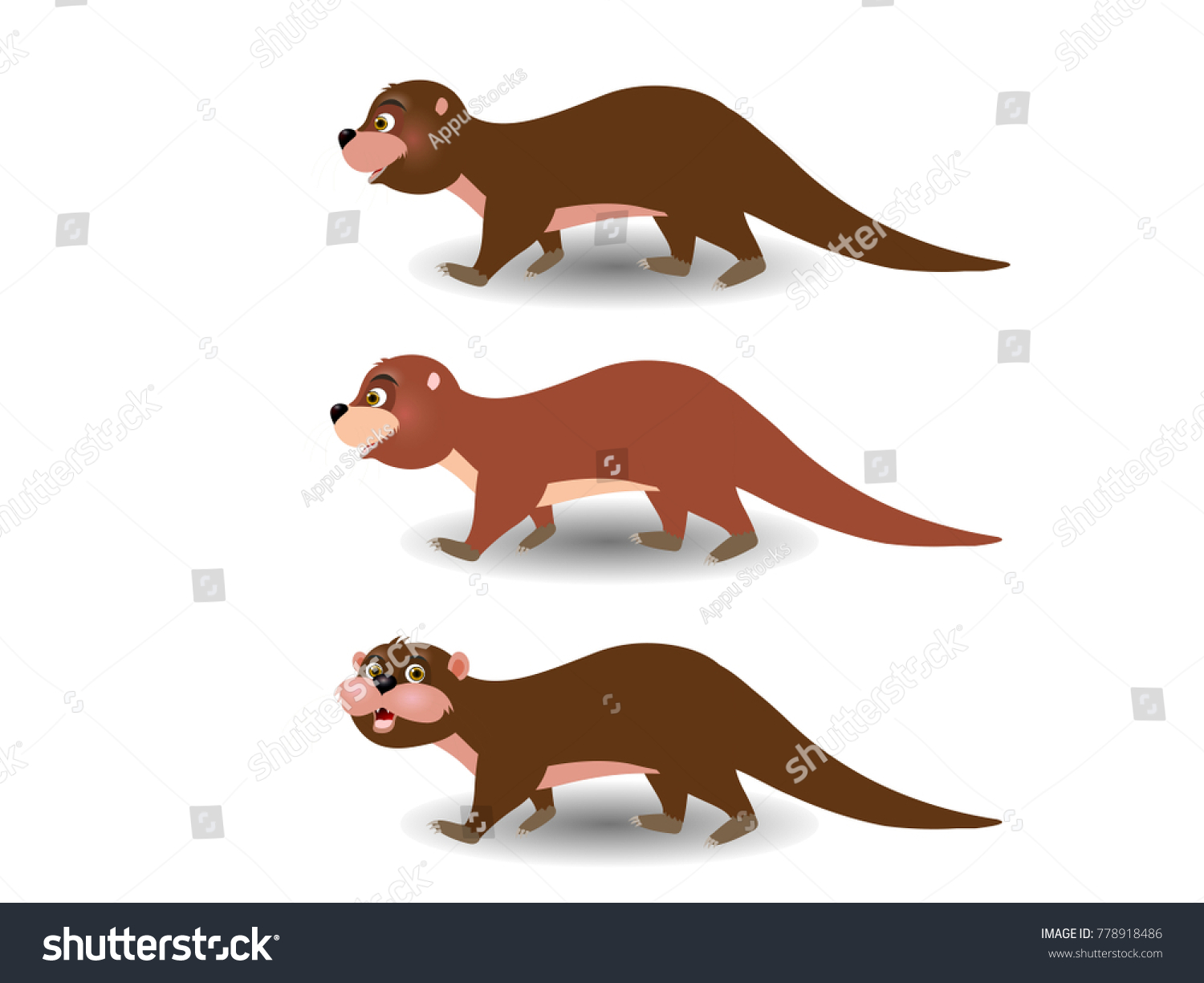 Three Brown Otters Cartoon Vector Image Stock Vector (Royalty Free ...