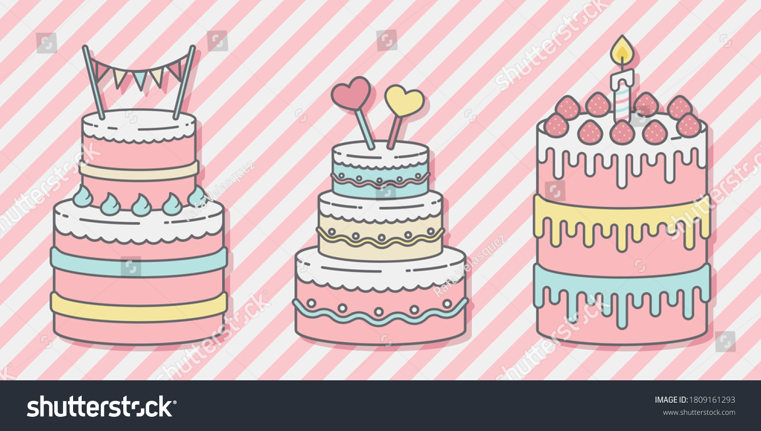 Three Cartoon Cakes Vector Set Stock Vector (Royalty Free) 1809161293 ...