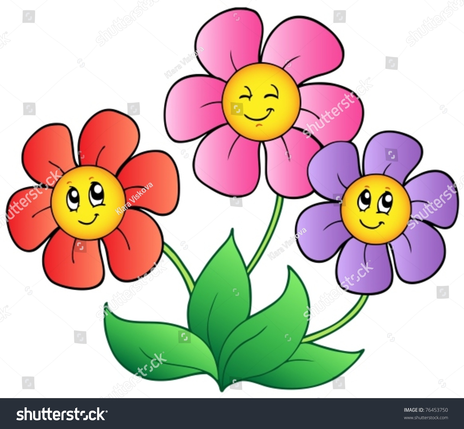 Three Cartoon Flowers Vector Illustration Stock Vector (Royalty Free ...