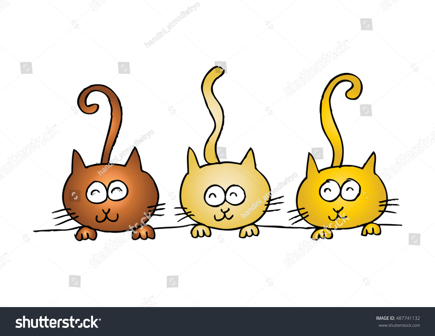 Three Cats Cartoon Style Stock Vector (Royalty Free) 487741132