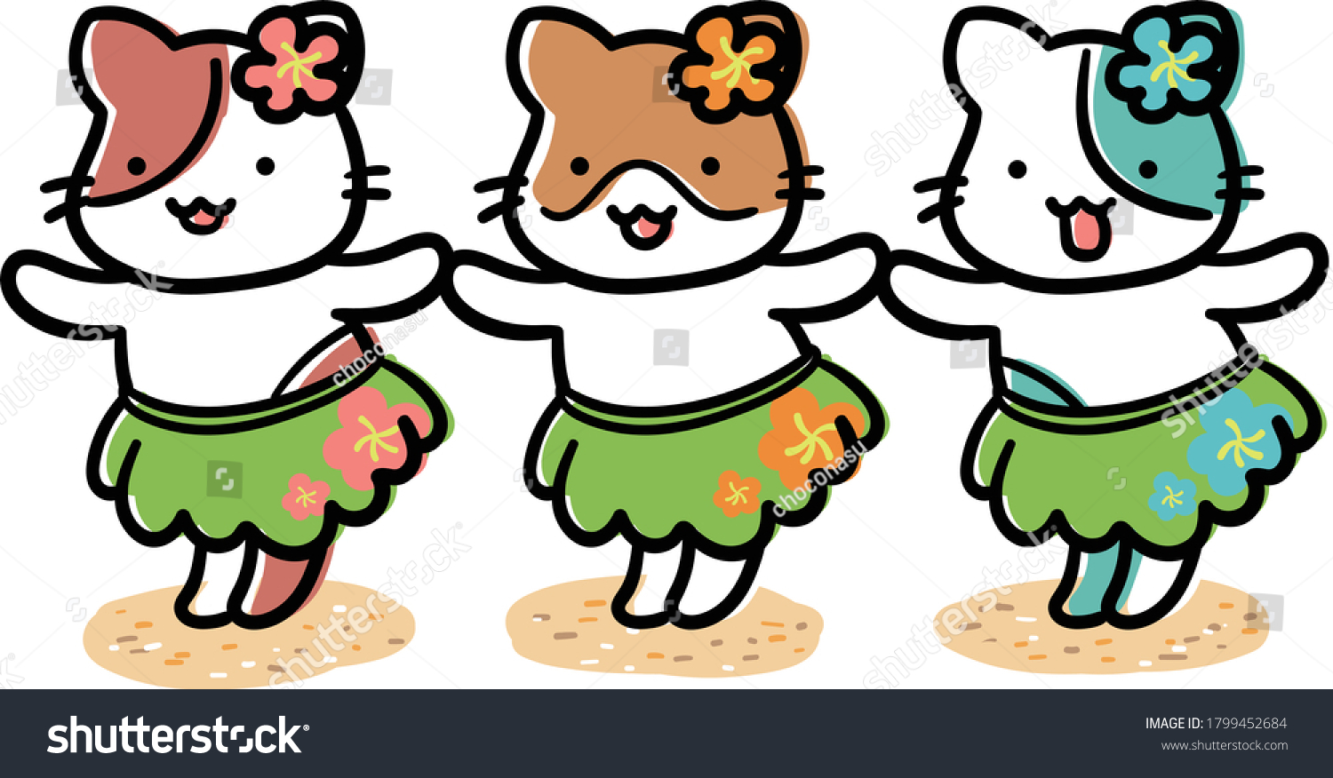 Three Cats Dancing Hula While Holding Stock Vector (Royalty Free ...