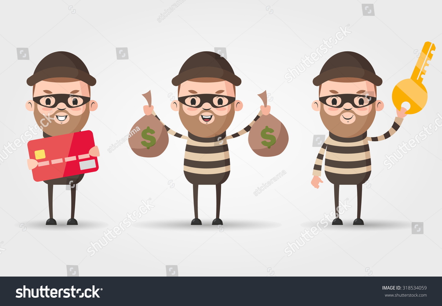 Three Cute Cartoon Thieves Vector Illustration 库存矢量图（免版税）318534059 ...