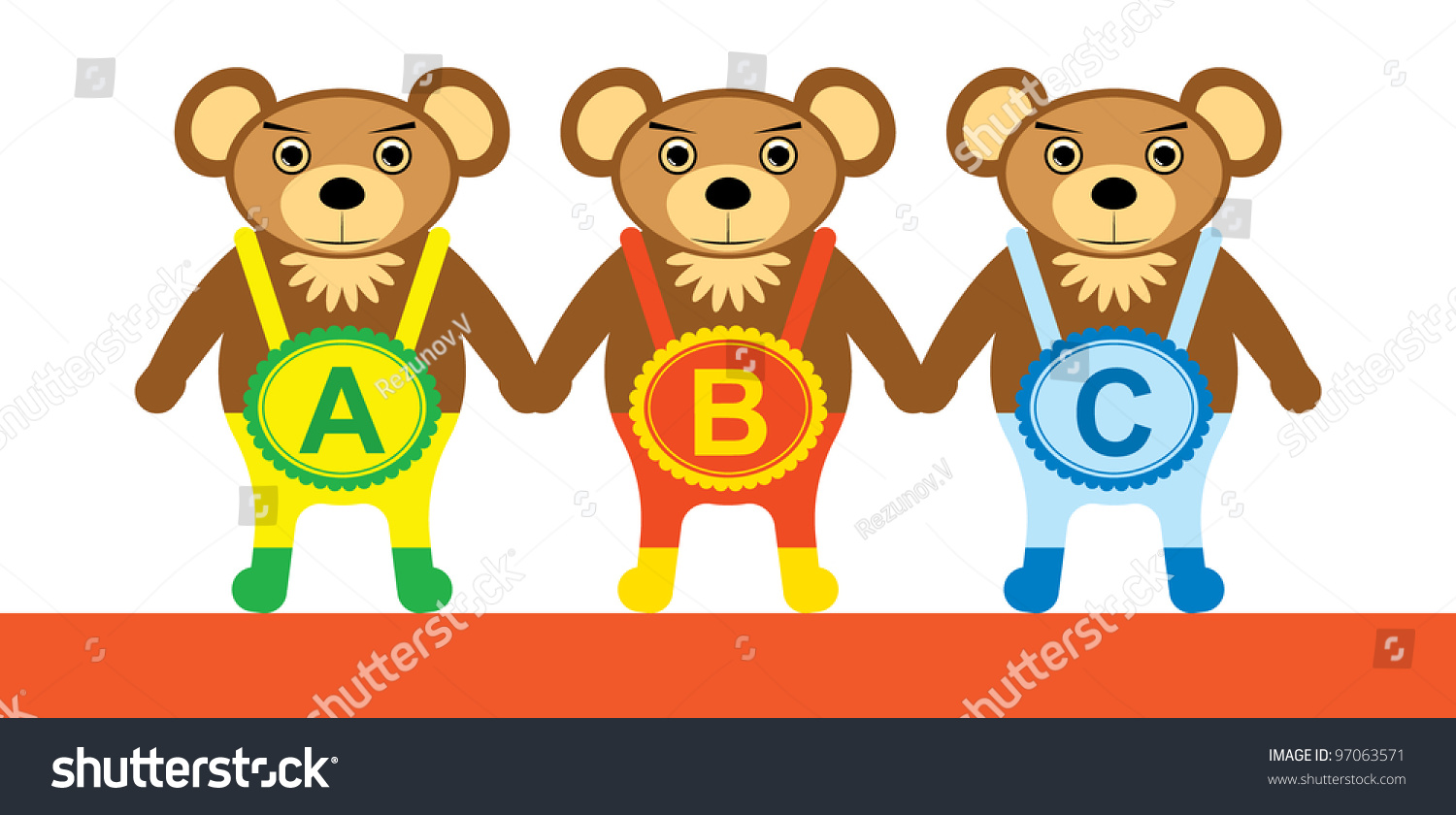 Three Cute Teddy Bears Stock Vector (Royalty Free) 97063571 | Shutterstock