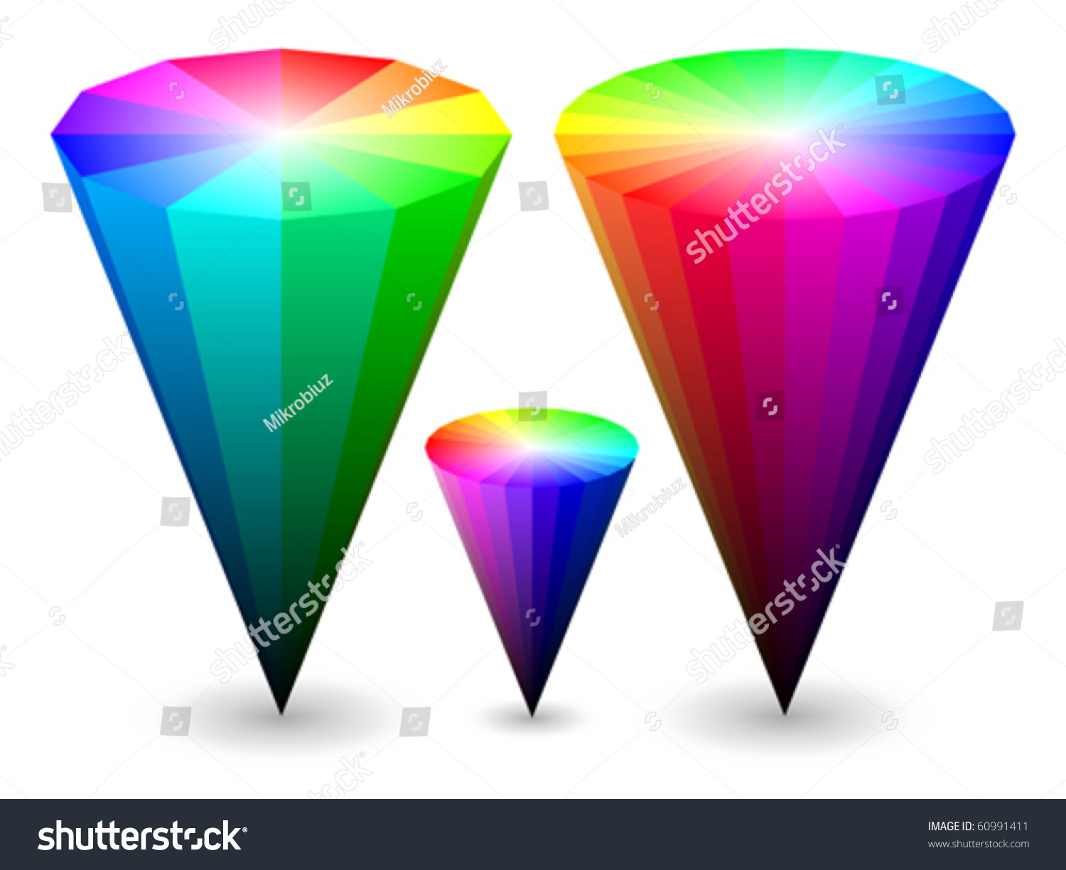 Three Different Vector Color Cones Representing Hsv (Hsb) Color Space ...