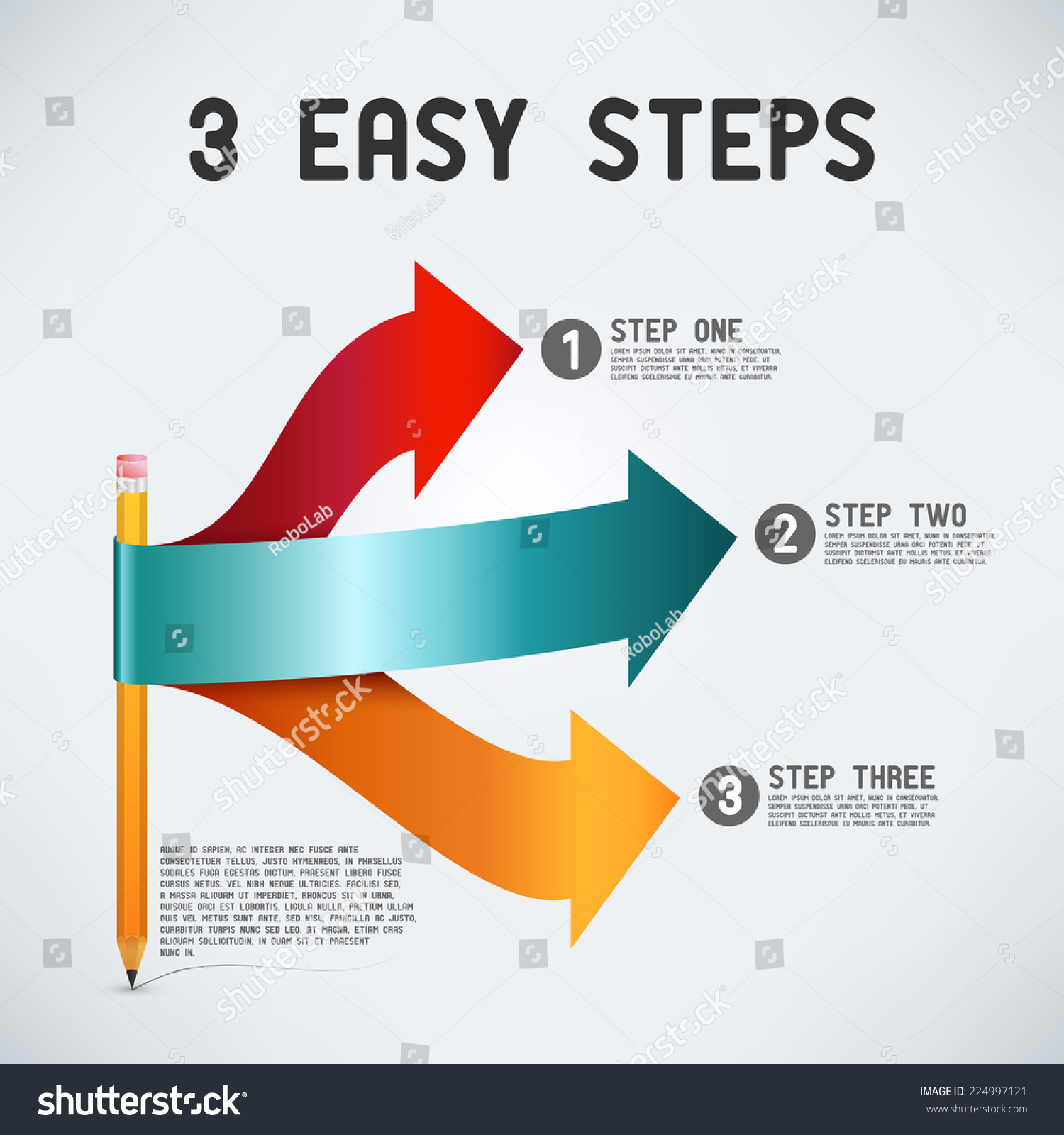 Three Easy Steps | Perspective Arrows With Pencil Stock Vector ...