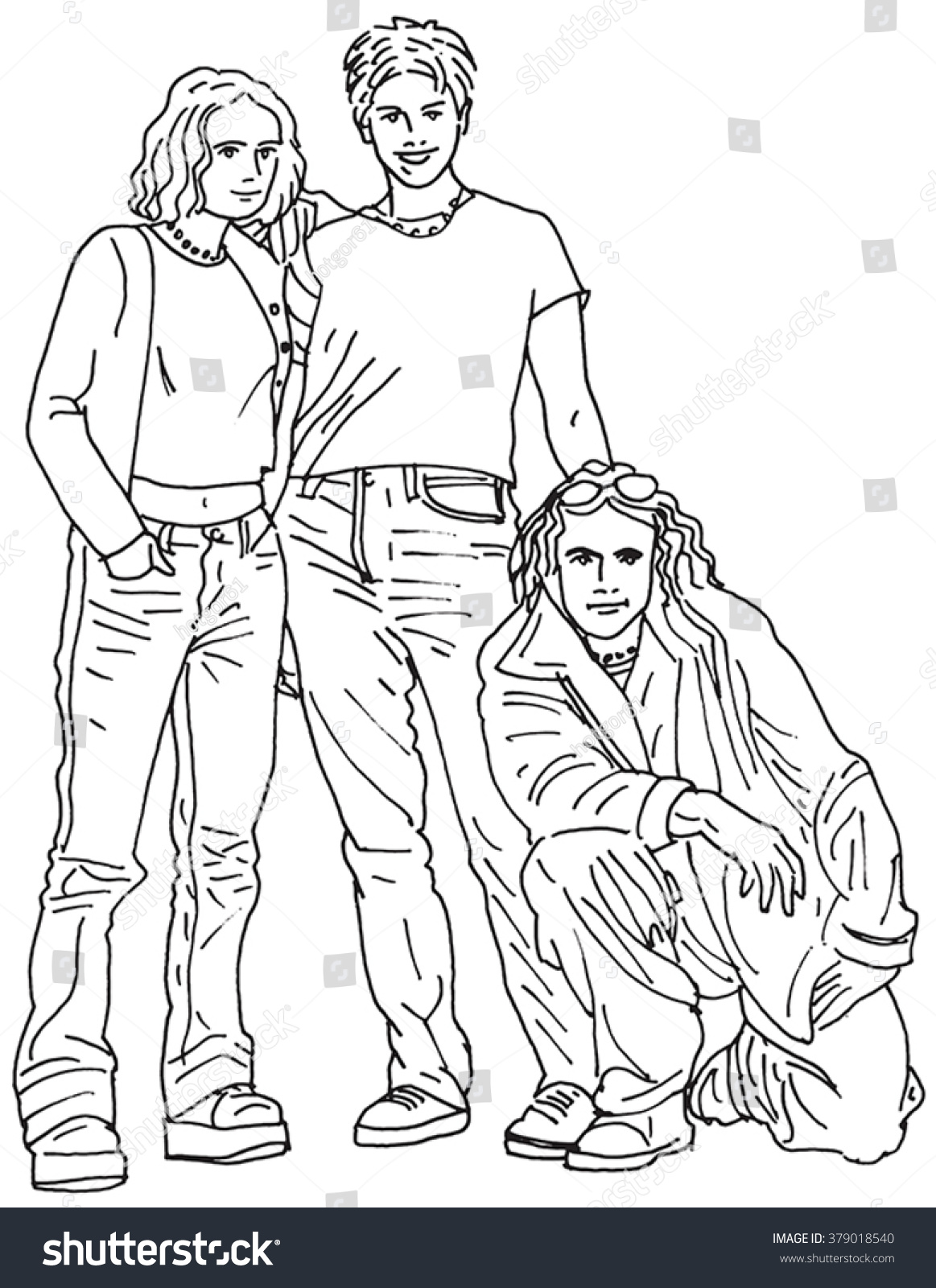 Three Friends Stading Together Vector Illustration - 379018540 ...