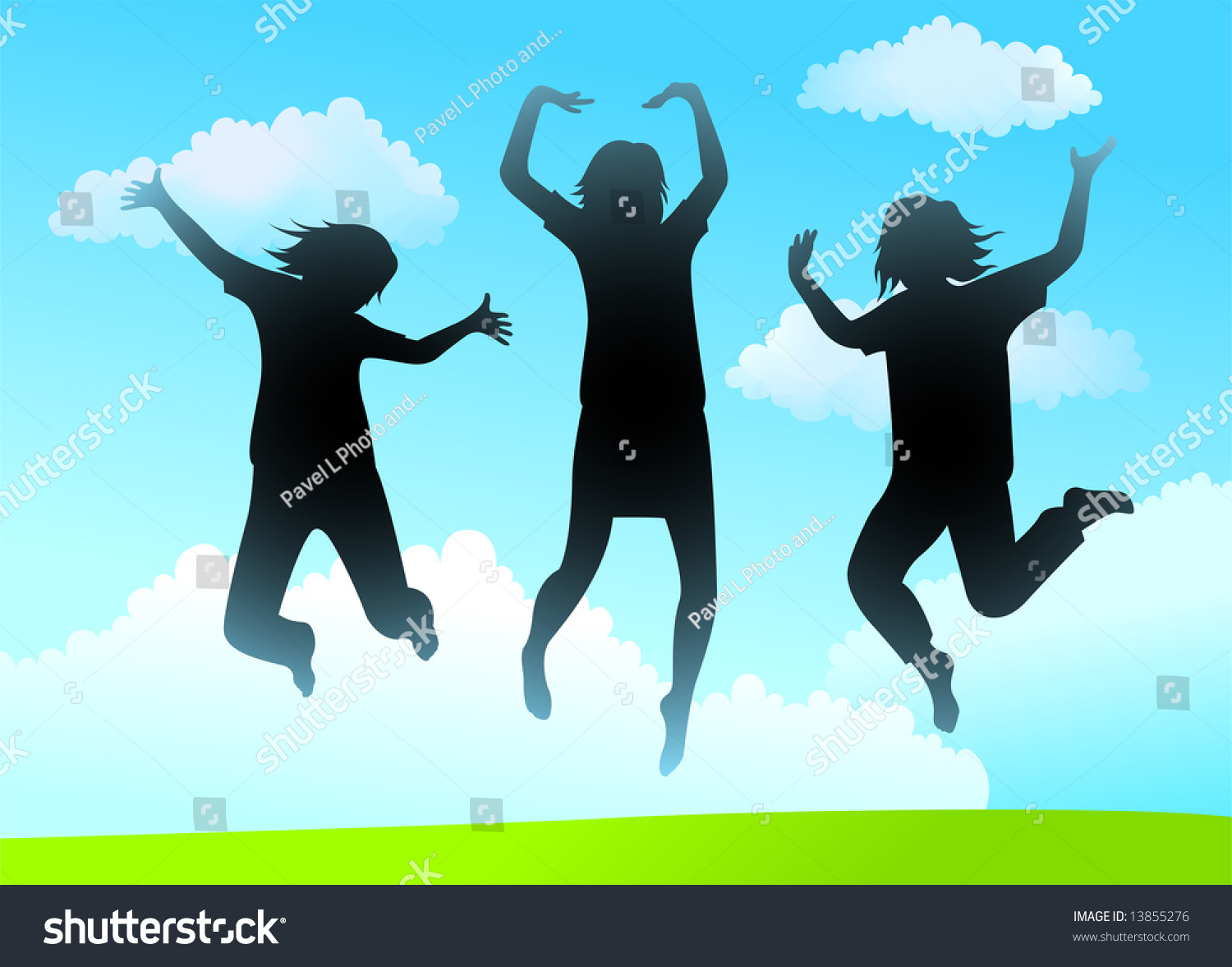 Three Girlfriends Jump Vector: เวกเตอร์สต็อก (ปลอดค่าลิขสิทธิ์ ...