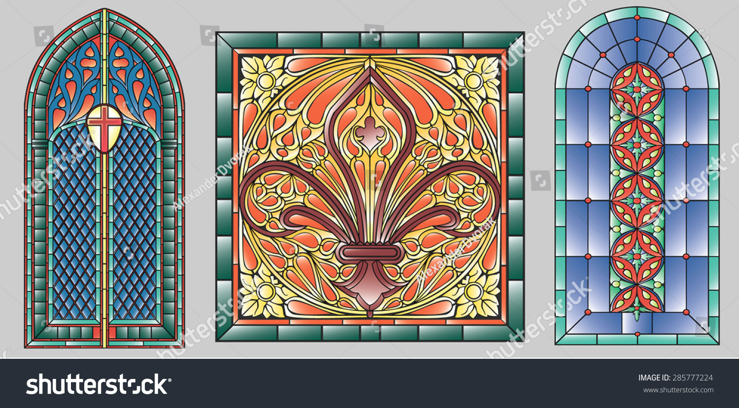 Three Gothic Stained Glass Windows Stock Vector (Royalty Free) 285777224