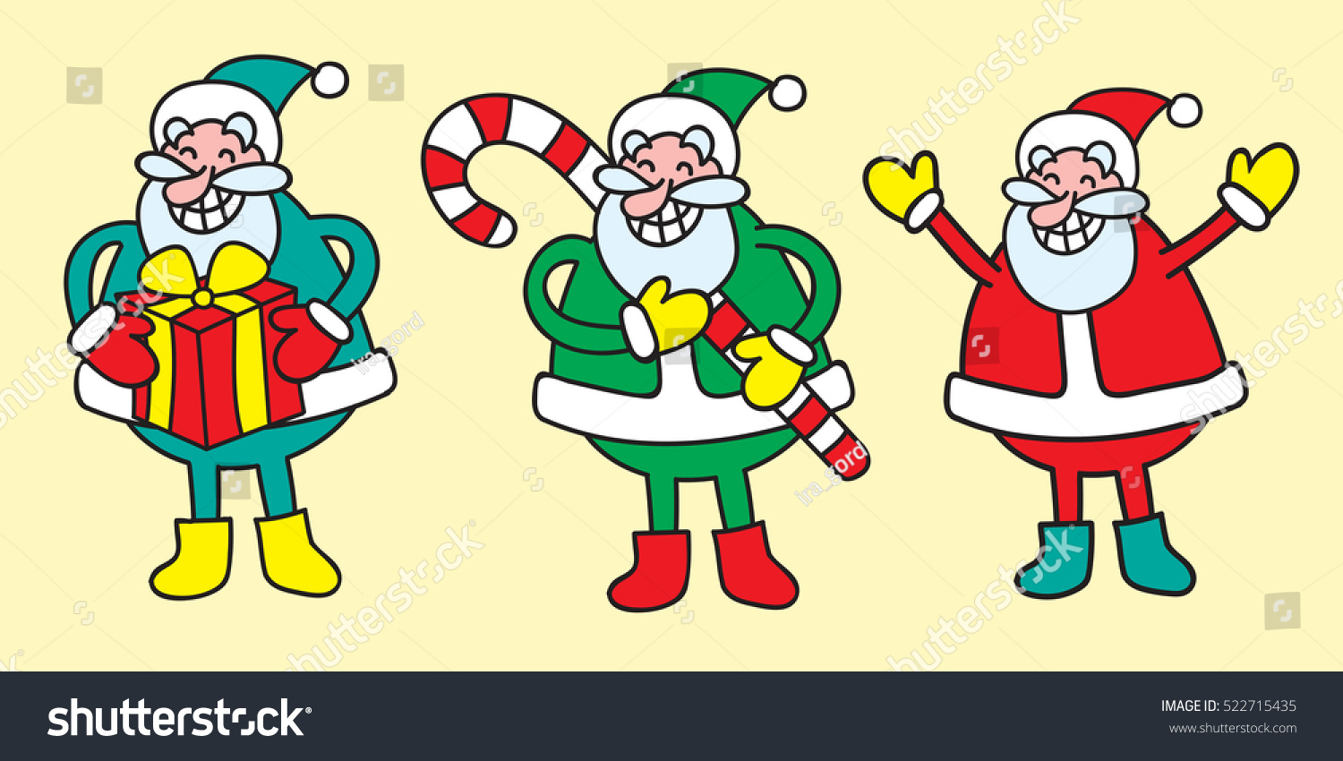 Three Happy Vector Santa Claus Stock Vector (Royalty Free) 522715435 ...
