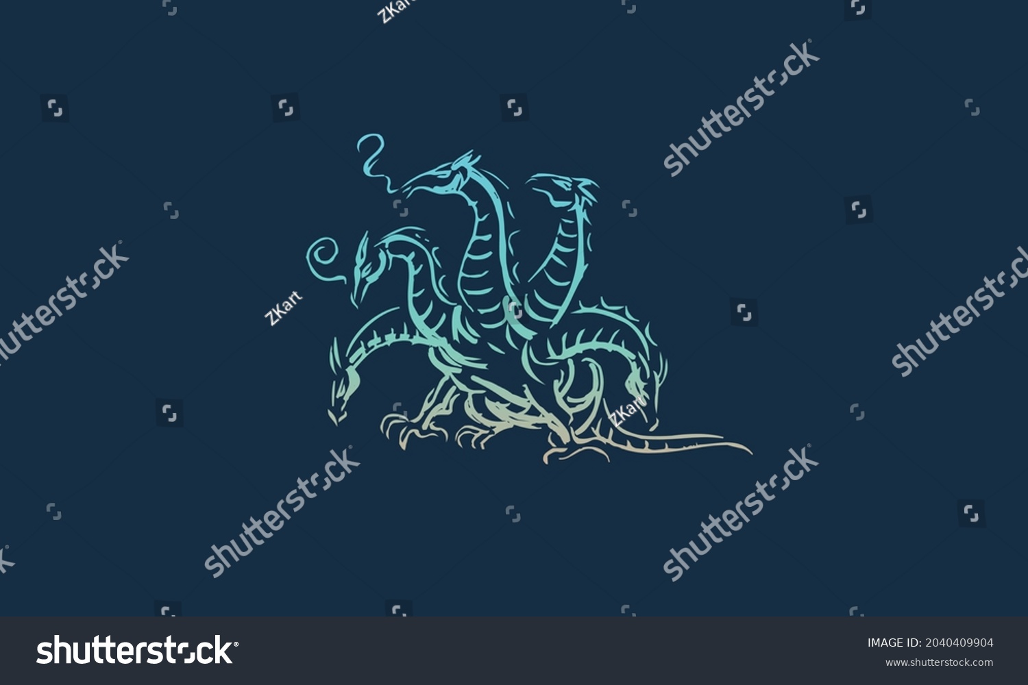 Three Head Dragon Logo Design Illustration Stock Vector (Royalty Free ...