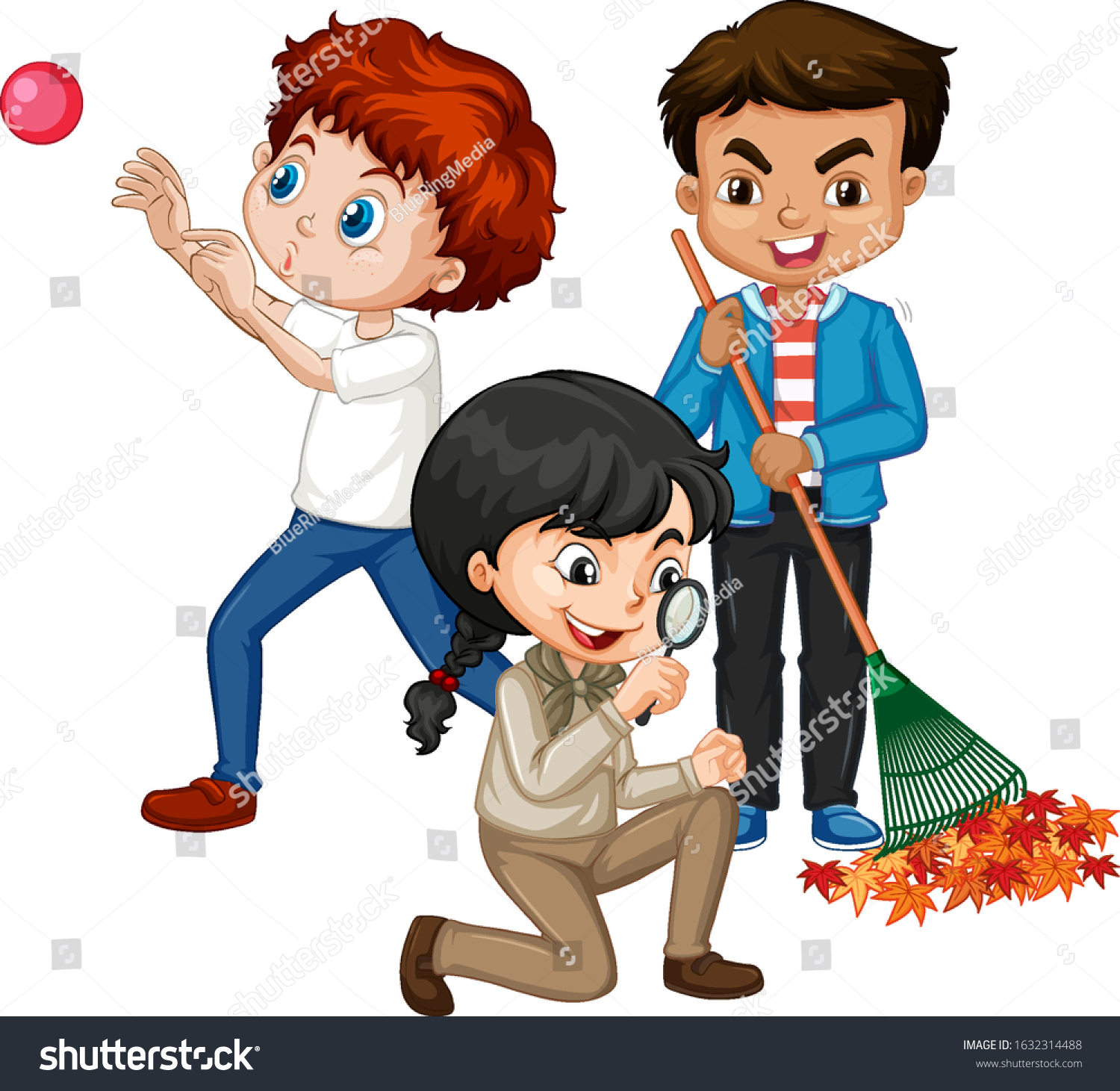 Three Kids Doing Different Things Illustration Stock Vector (Royalty ...