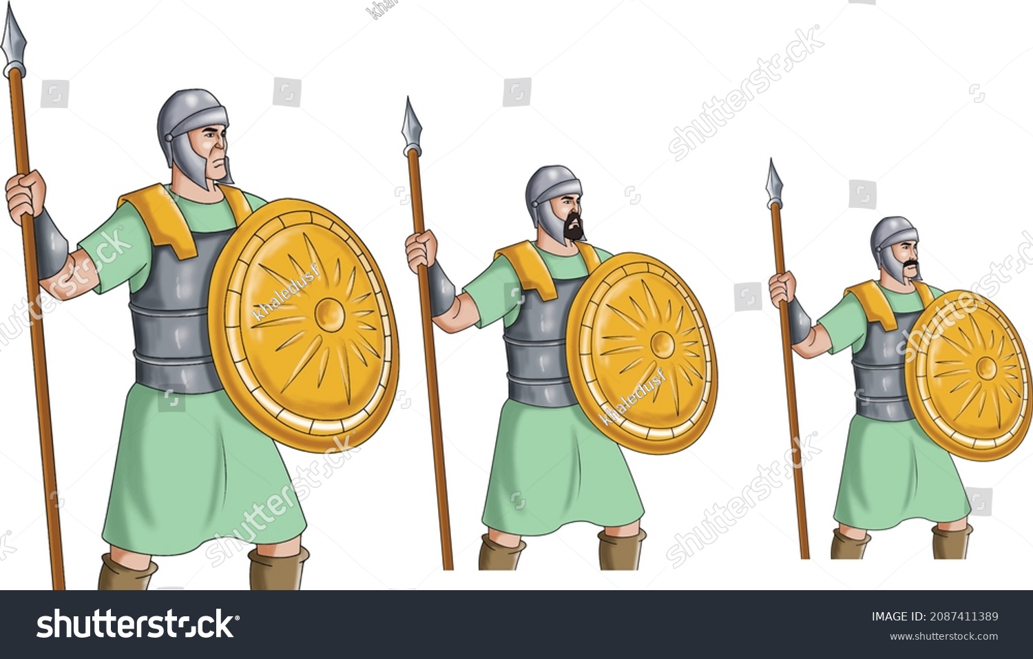 Three Knights Standing Side By Side Stock Vector (Royalty Free) 2087411389